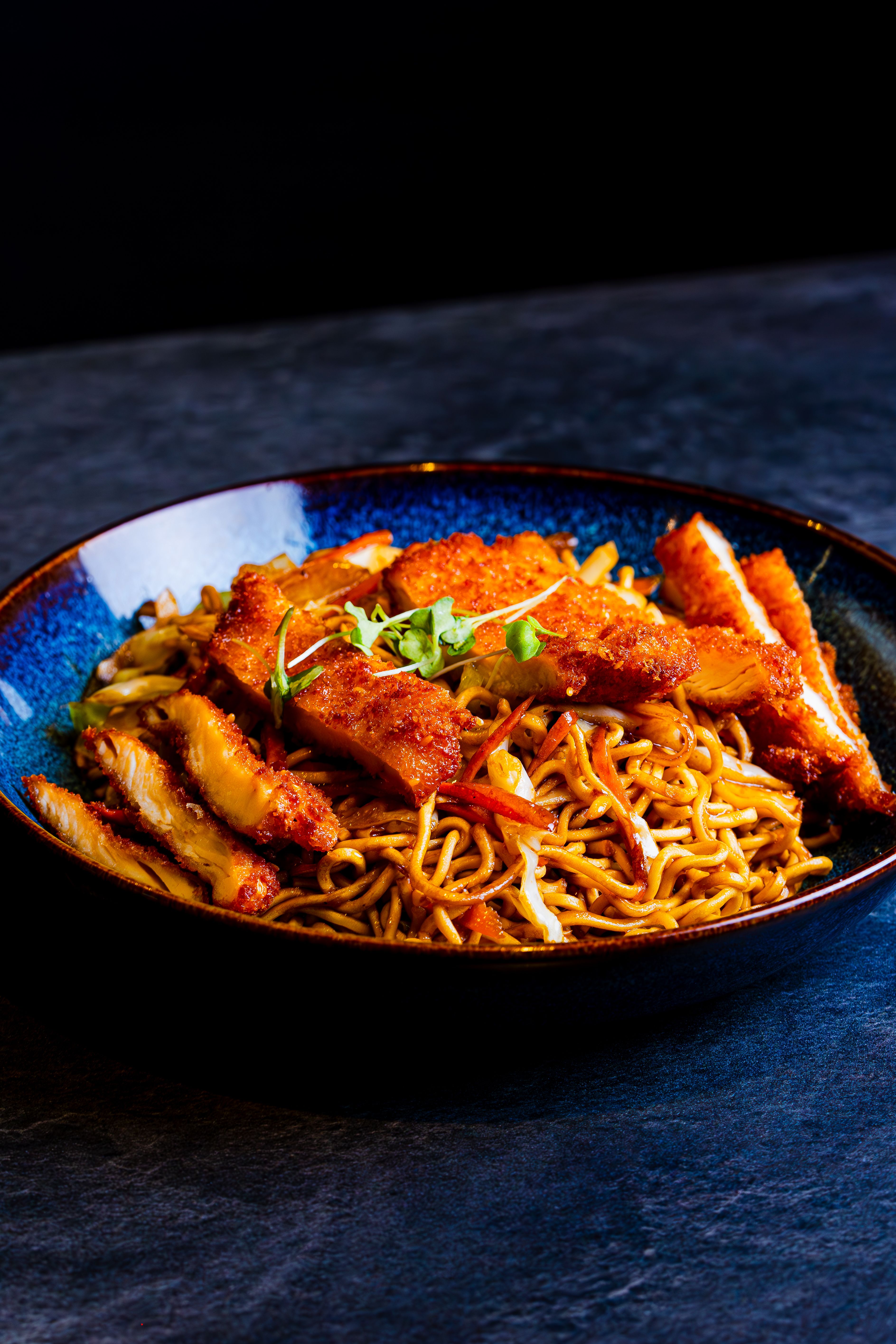 Delicious Chicken Noodles in Blue Ceramic Bowl · Free Stock Photo