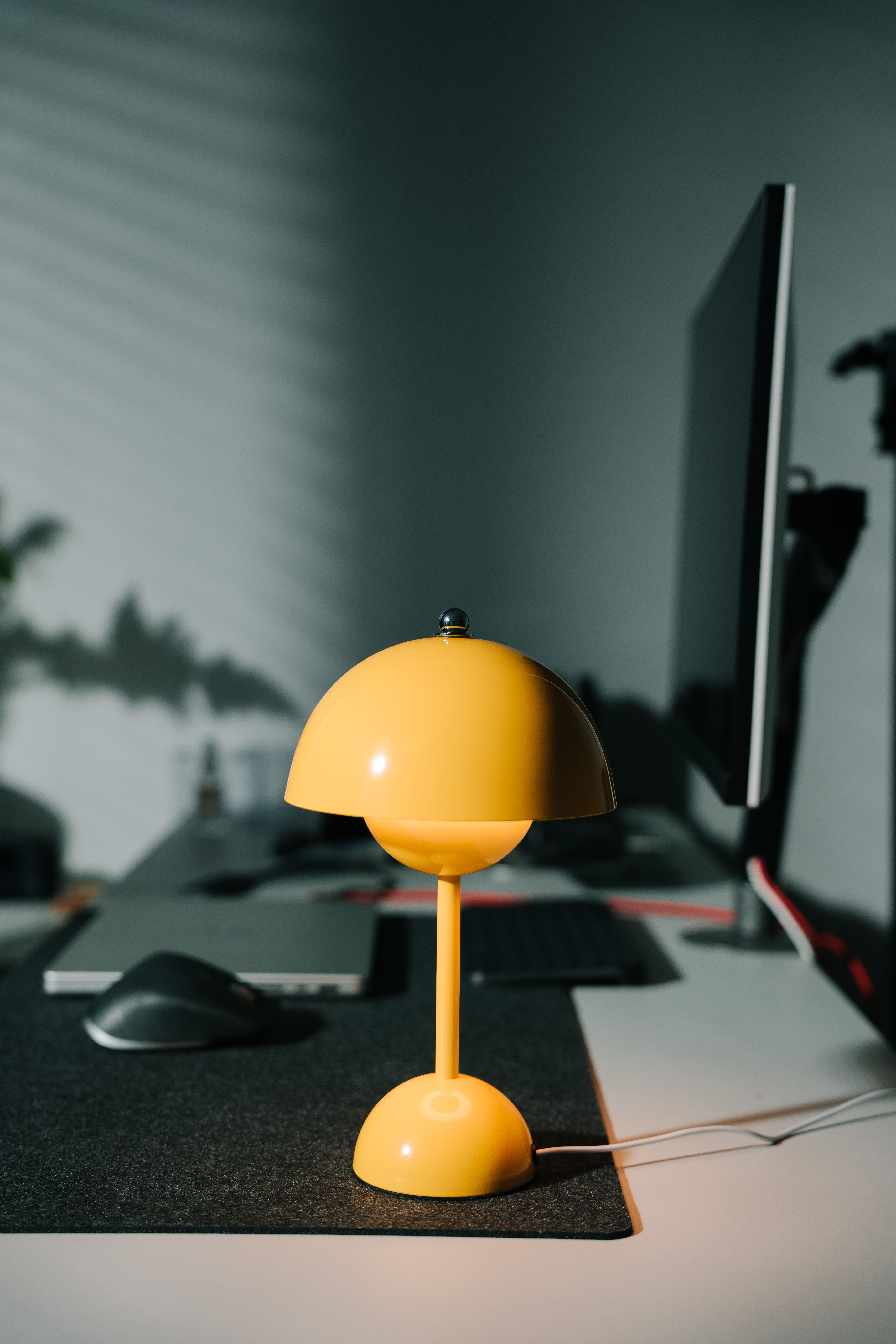 Modern Workspace with Yellow Desk Lamp · Free Stock Photo