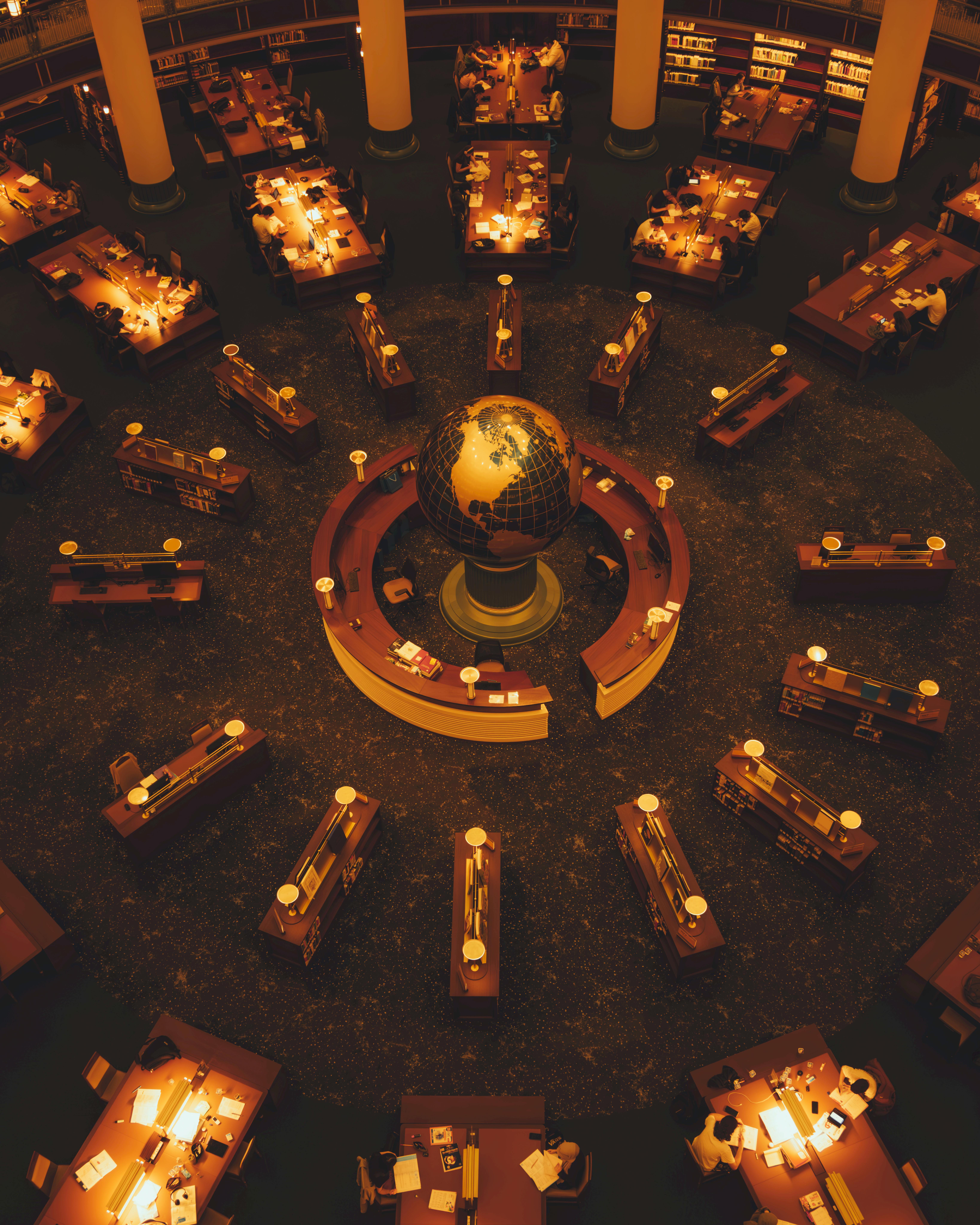 Aerial View of Illuminated Library Interior · Free Stock Photo