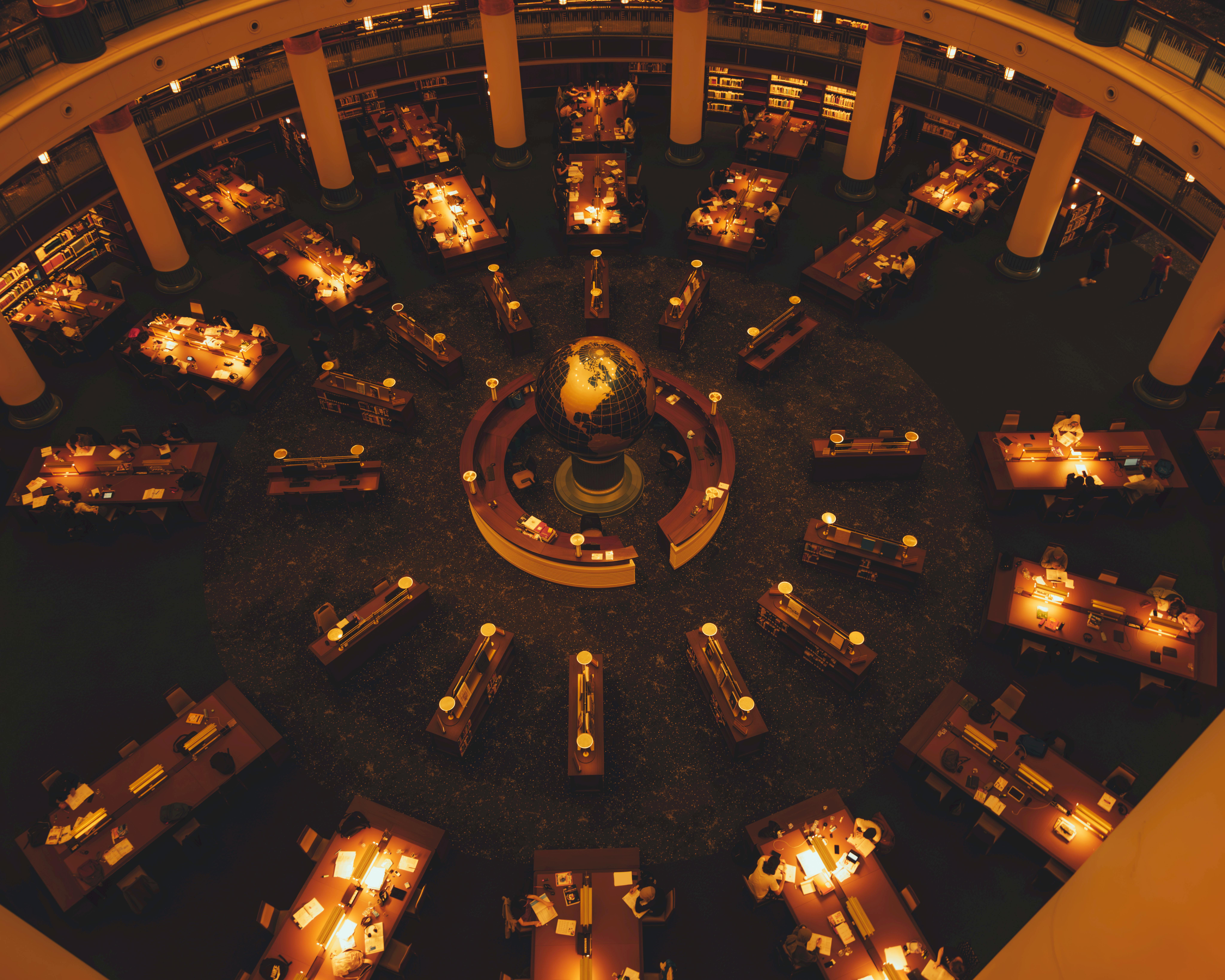Aerial View of Illuminated Library Interior · Free Stock Photo