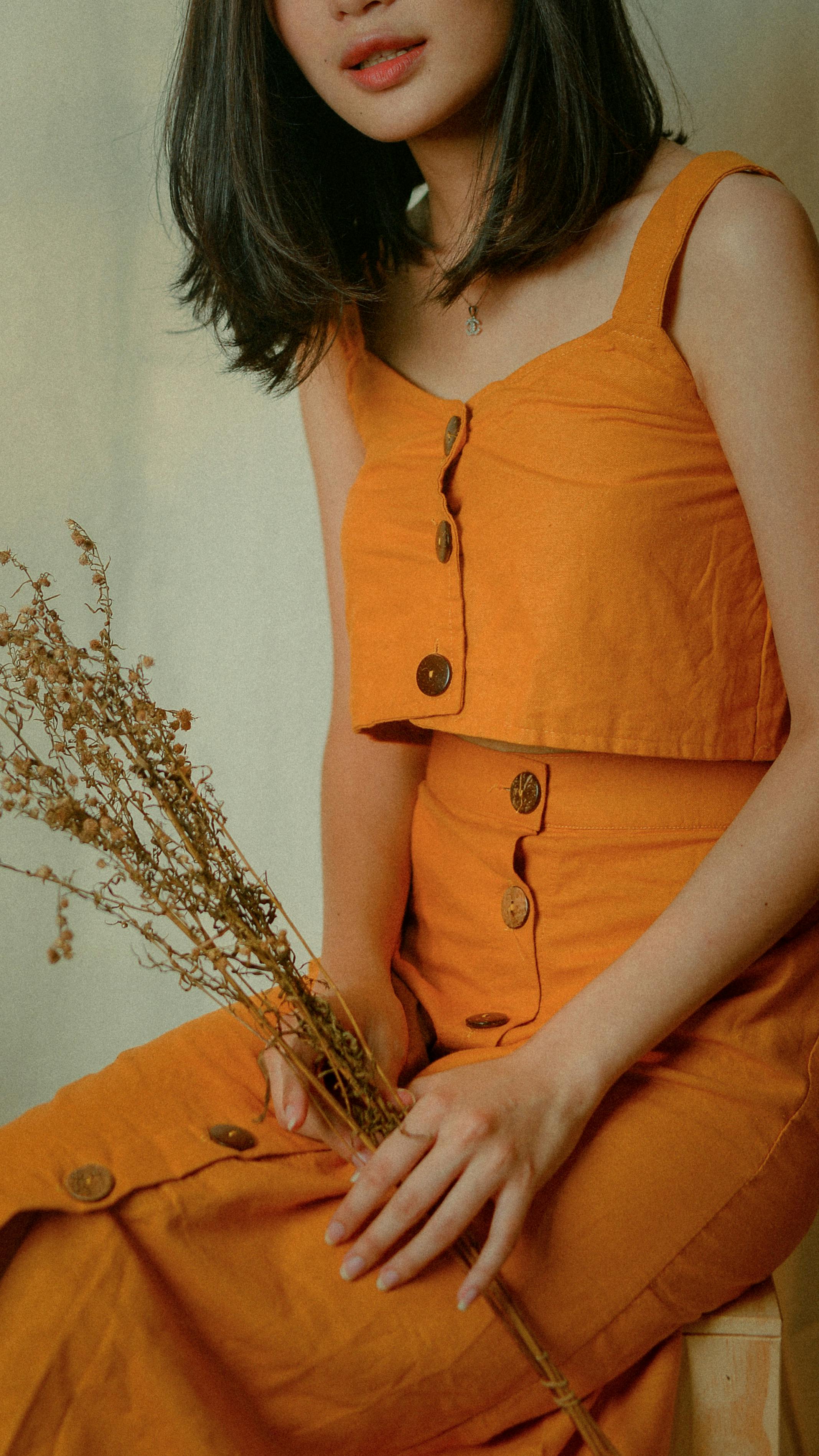 Woman in Orange Casual Dress · Free Stock Photo