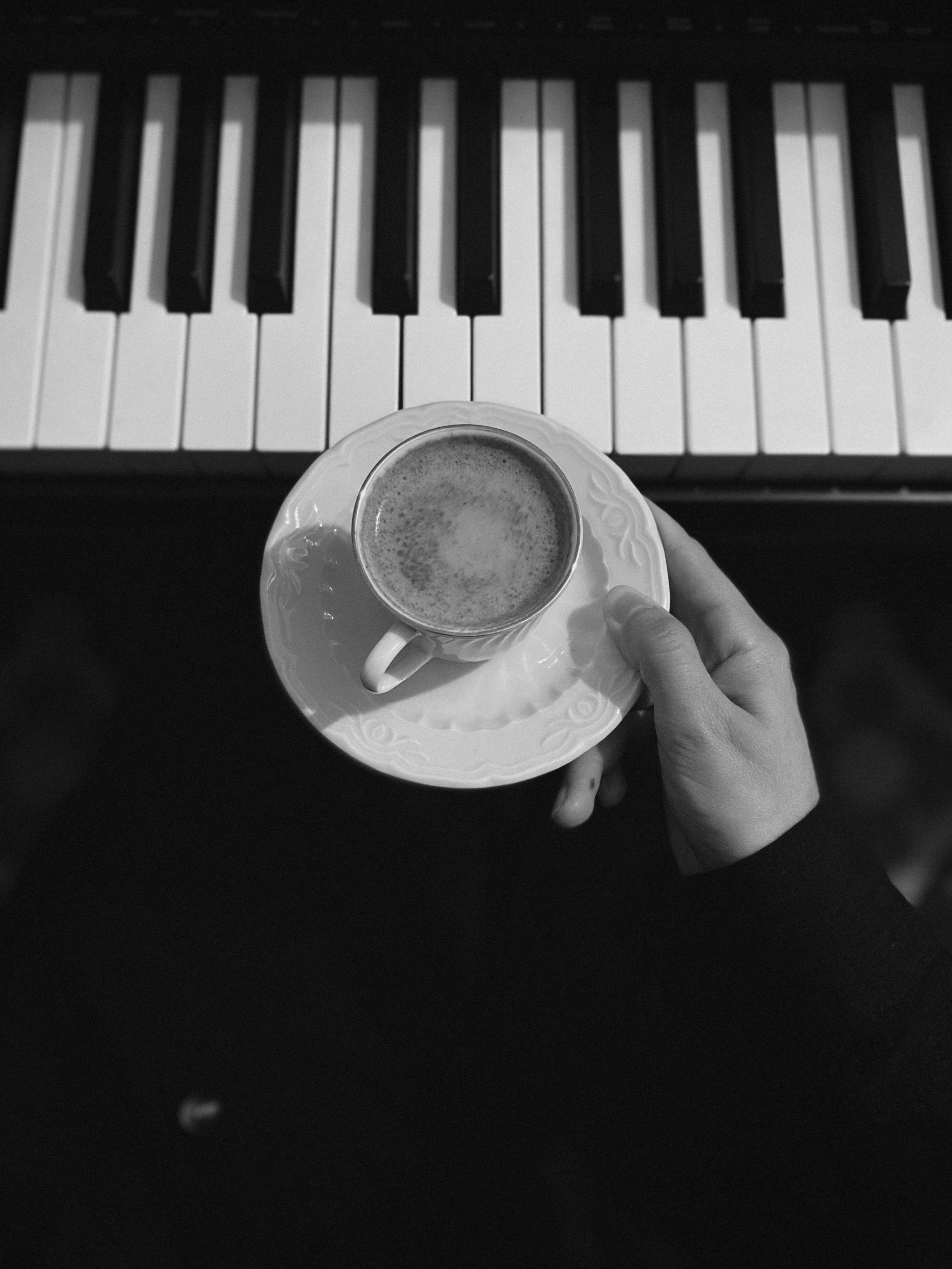 Monochrome Coffee and Piano Keys Composition · Free Stock Photo