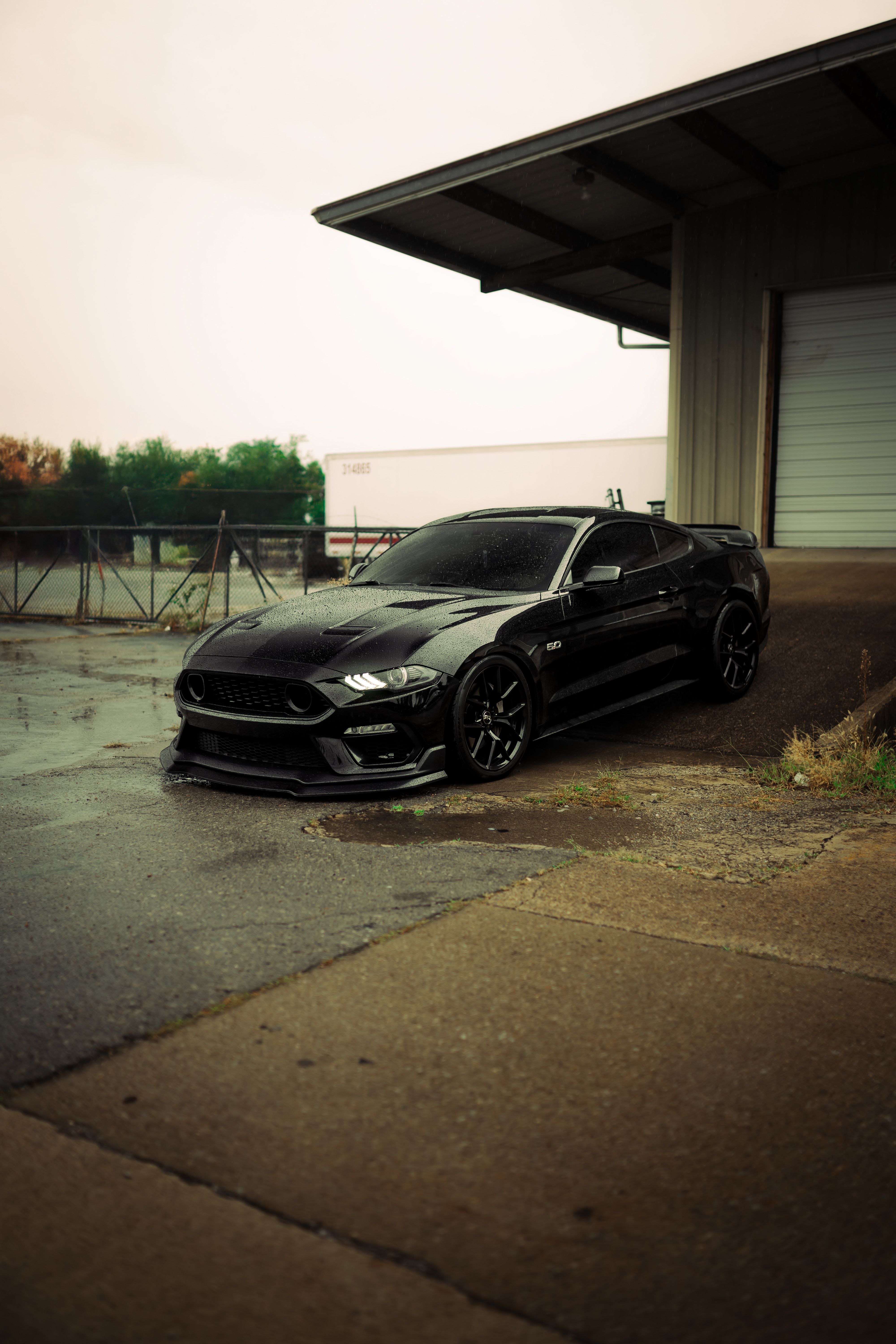Ford Mustang Hitam Ramping Di Lingkungan Perkotaan · Foto Stok Gratis