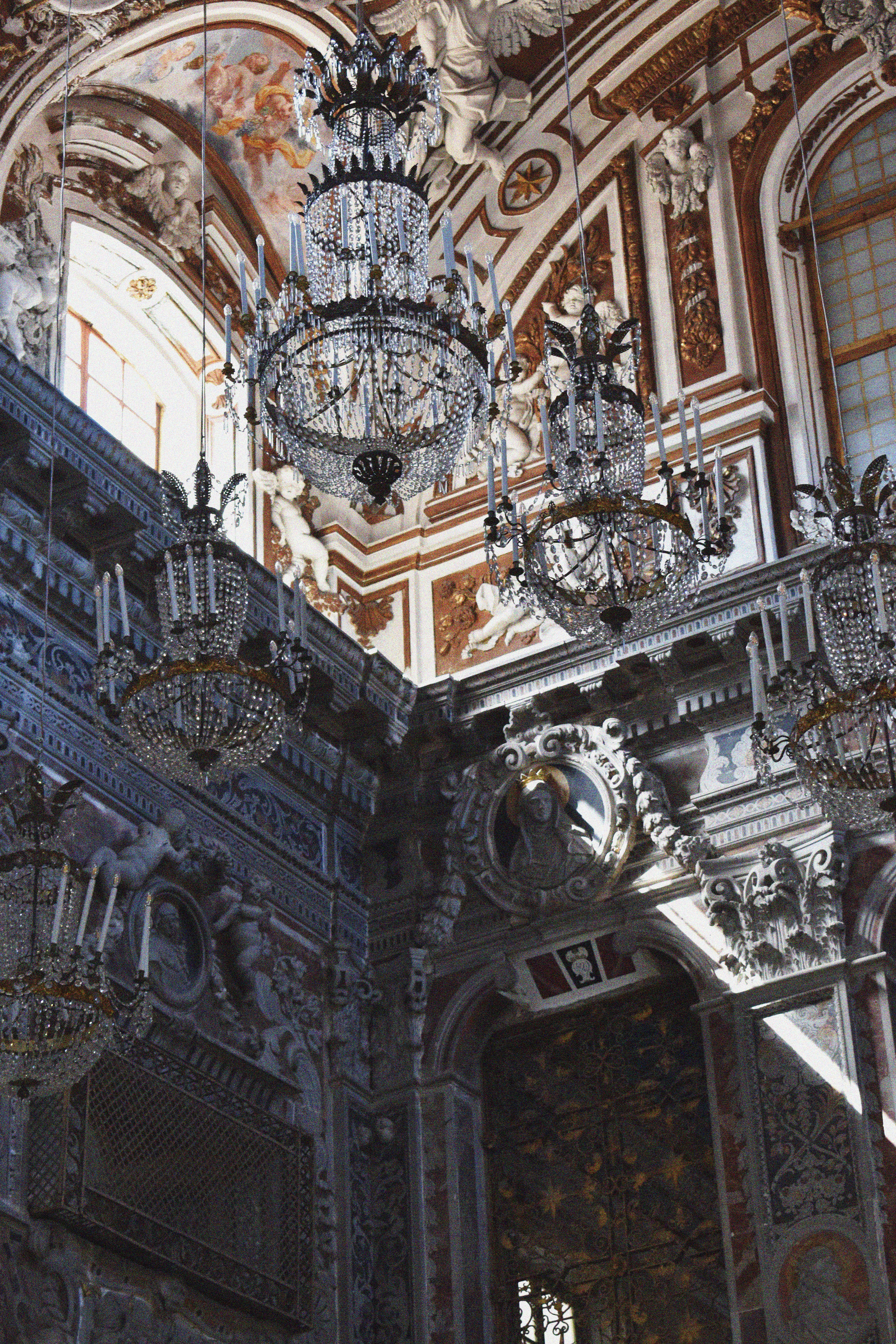 Ornate Baroque Interior with Crystal Chandeliers · Free Stock Photo