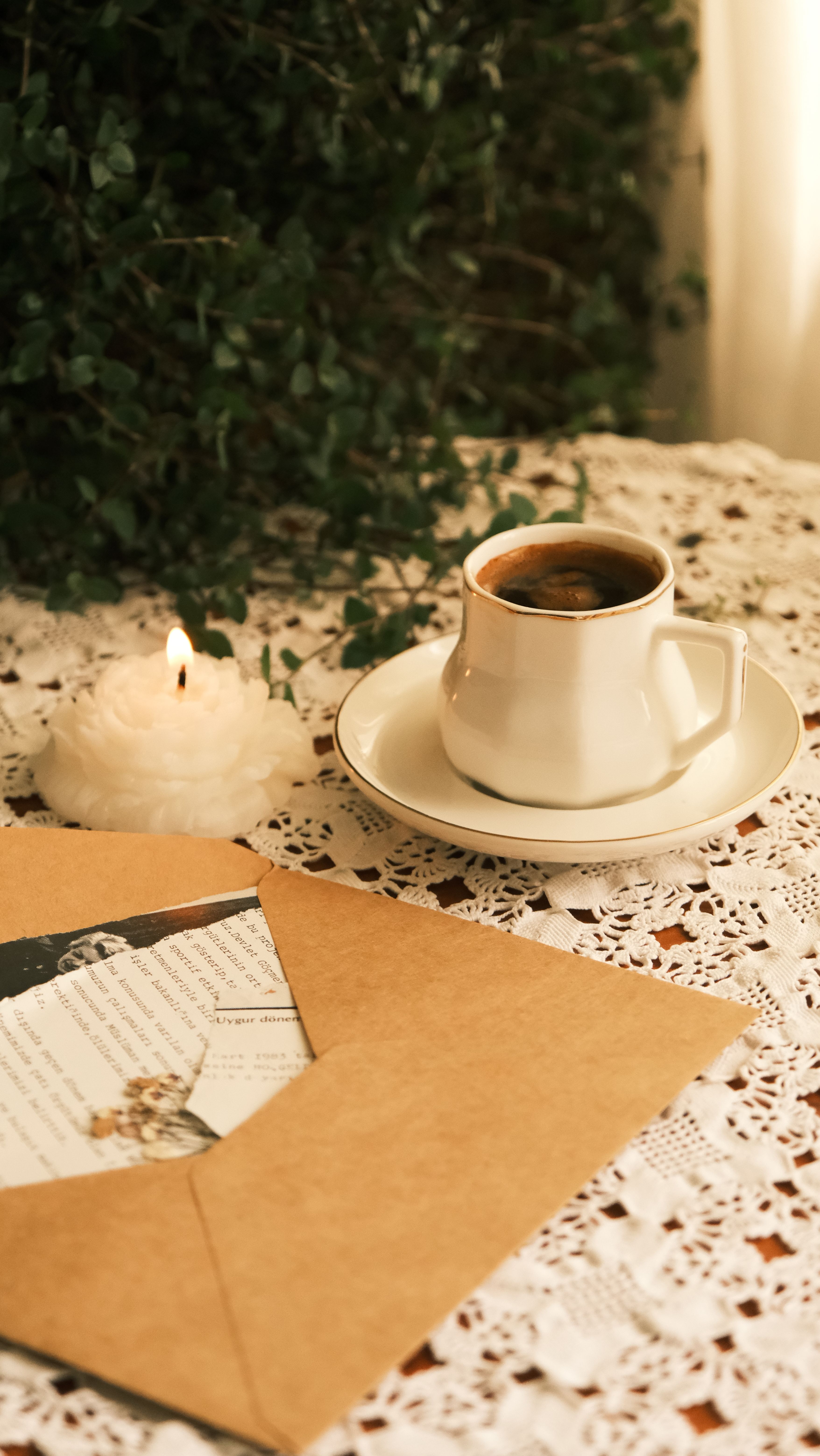 Cozy Coffee and Candlelit Table Setting · Free Stock Photo