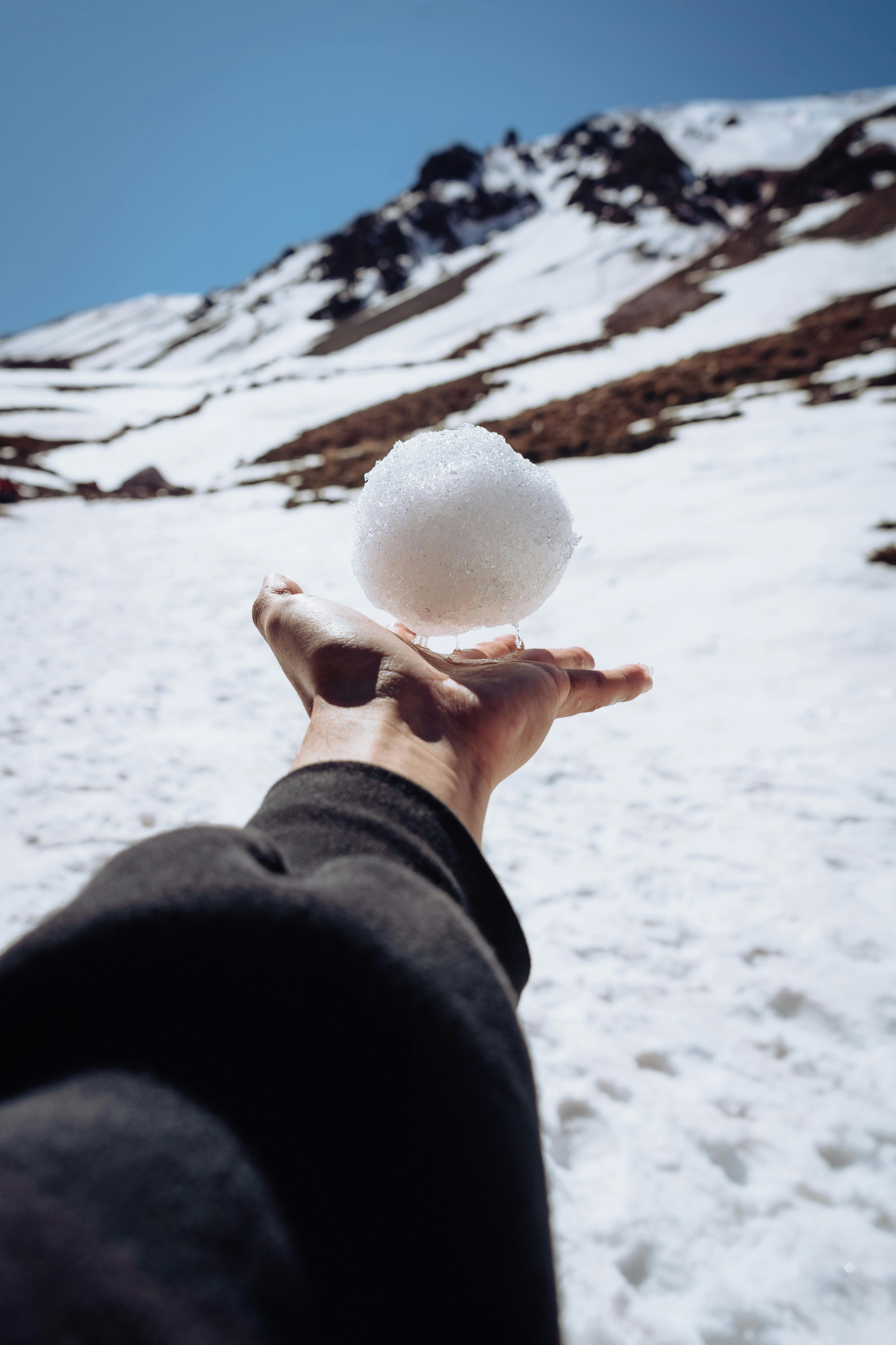 Snowball in Hand with Los Penitentes Mountains · Free Stock Photo