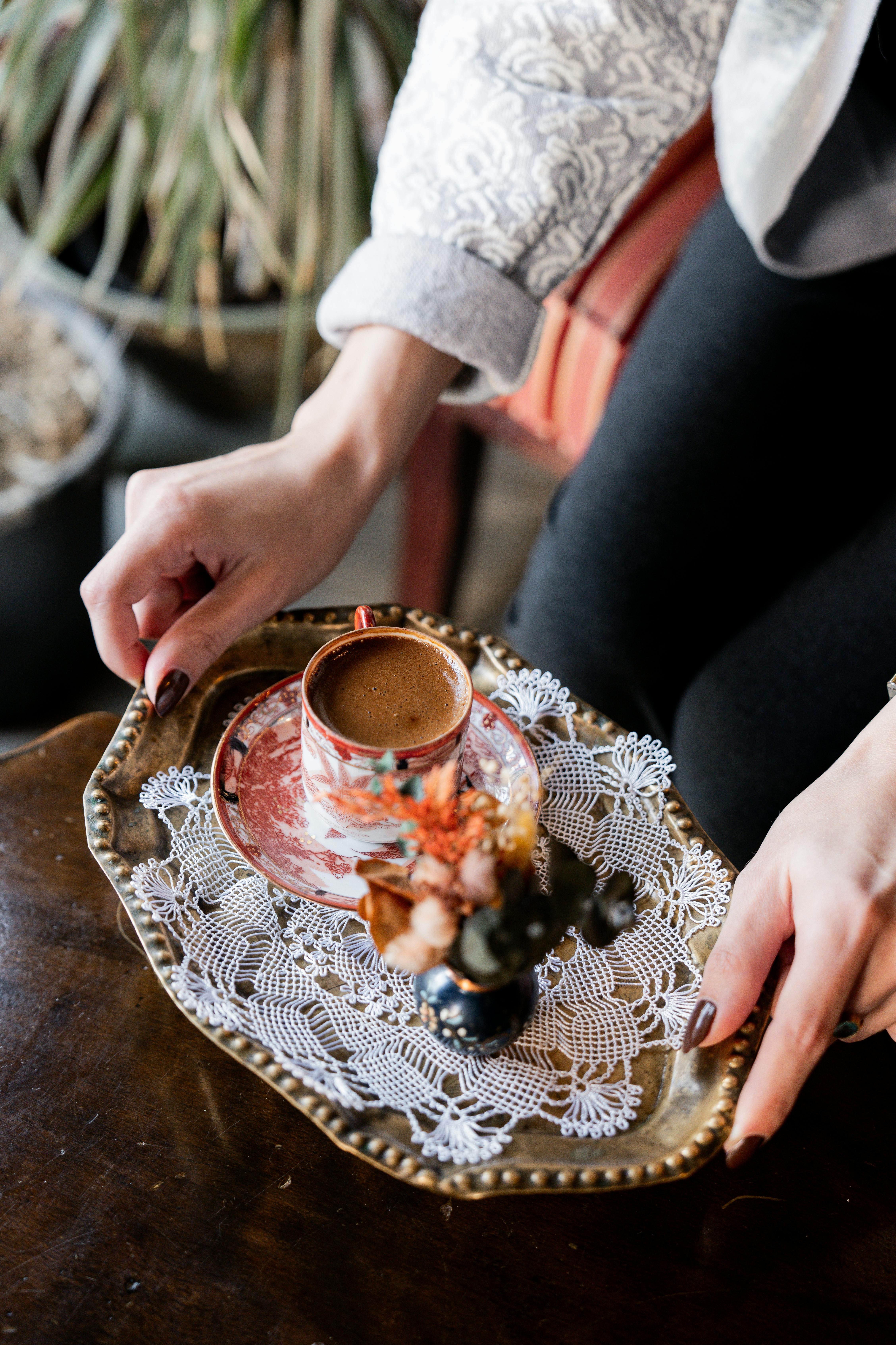 Elegant Turkish Coffee Service on Ornate Tray · Free Stock Photo