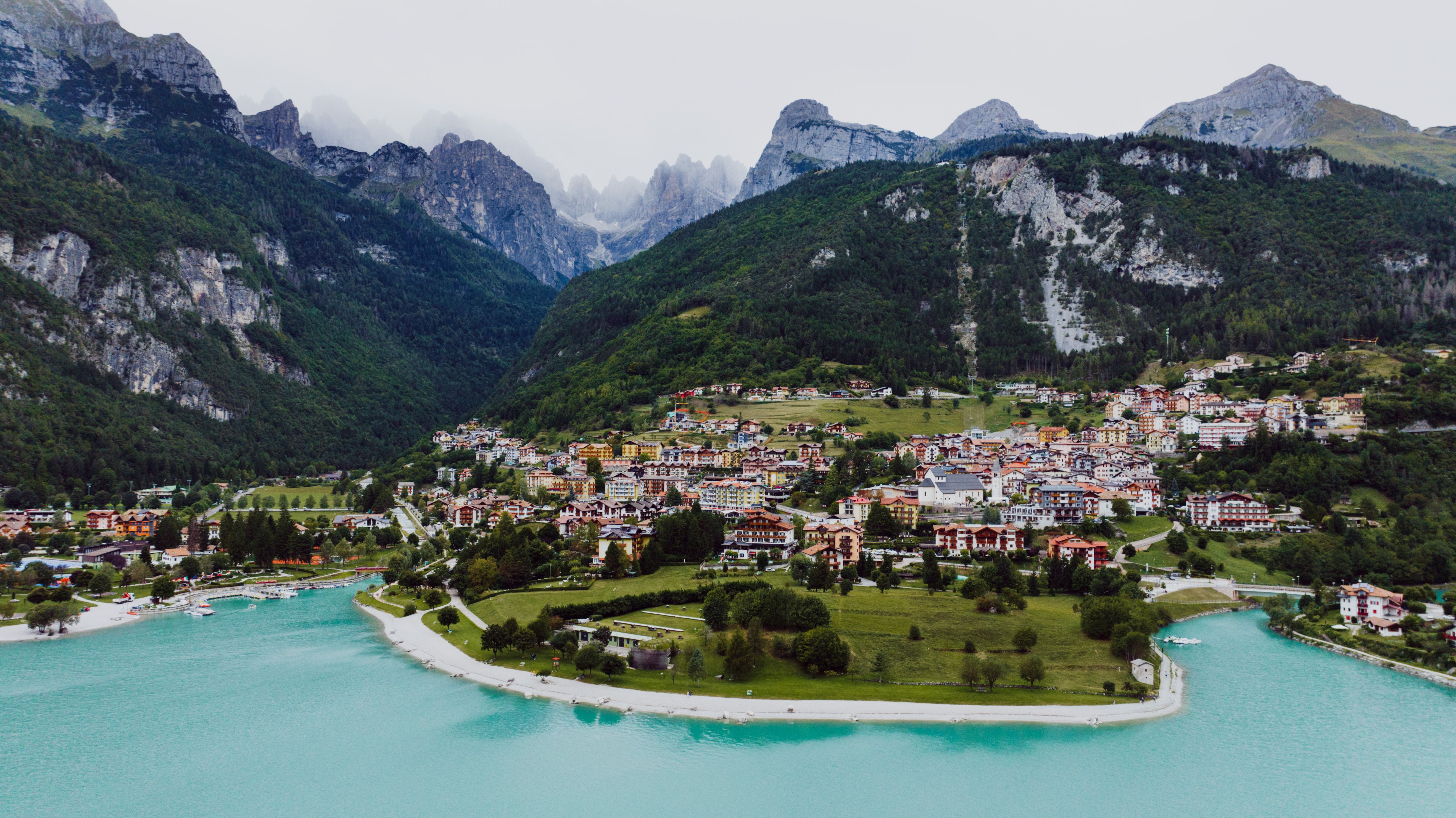 Aerial View of Molveno and Dolomites in Italy · Free Stock Photo