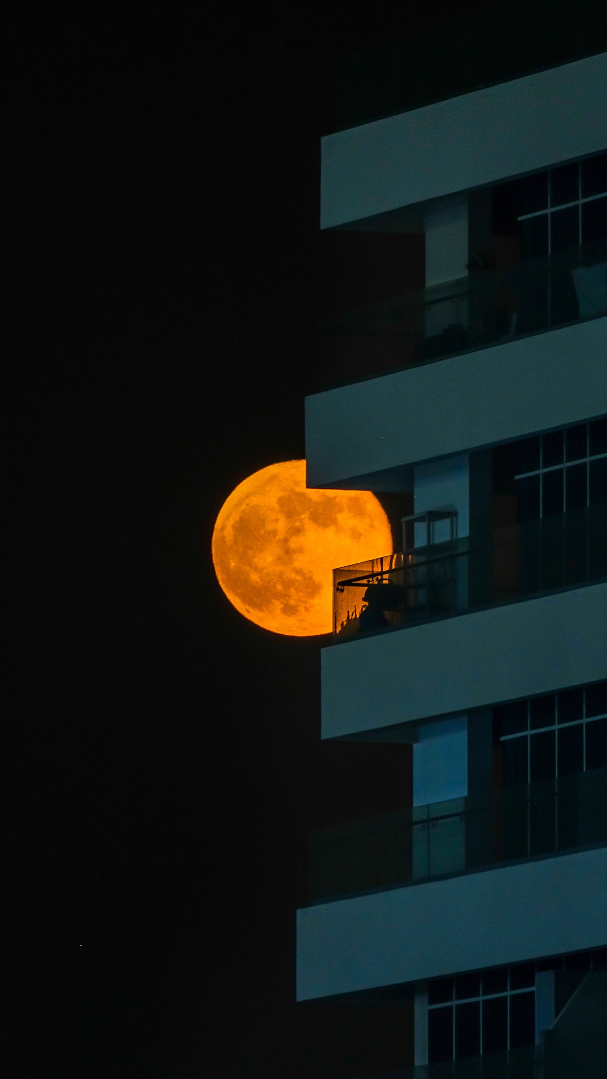 Majestic Full Moon Behind Modern Building · Free Stock Photo