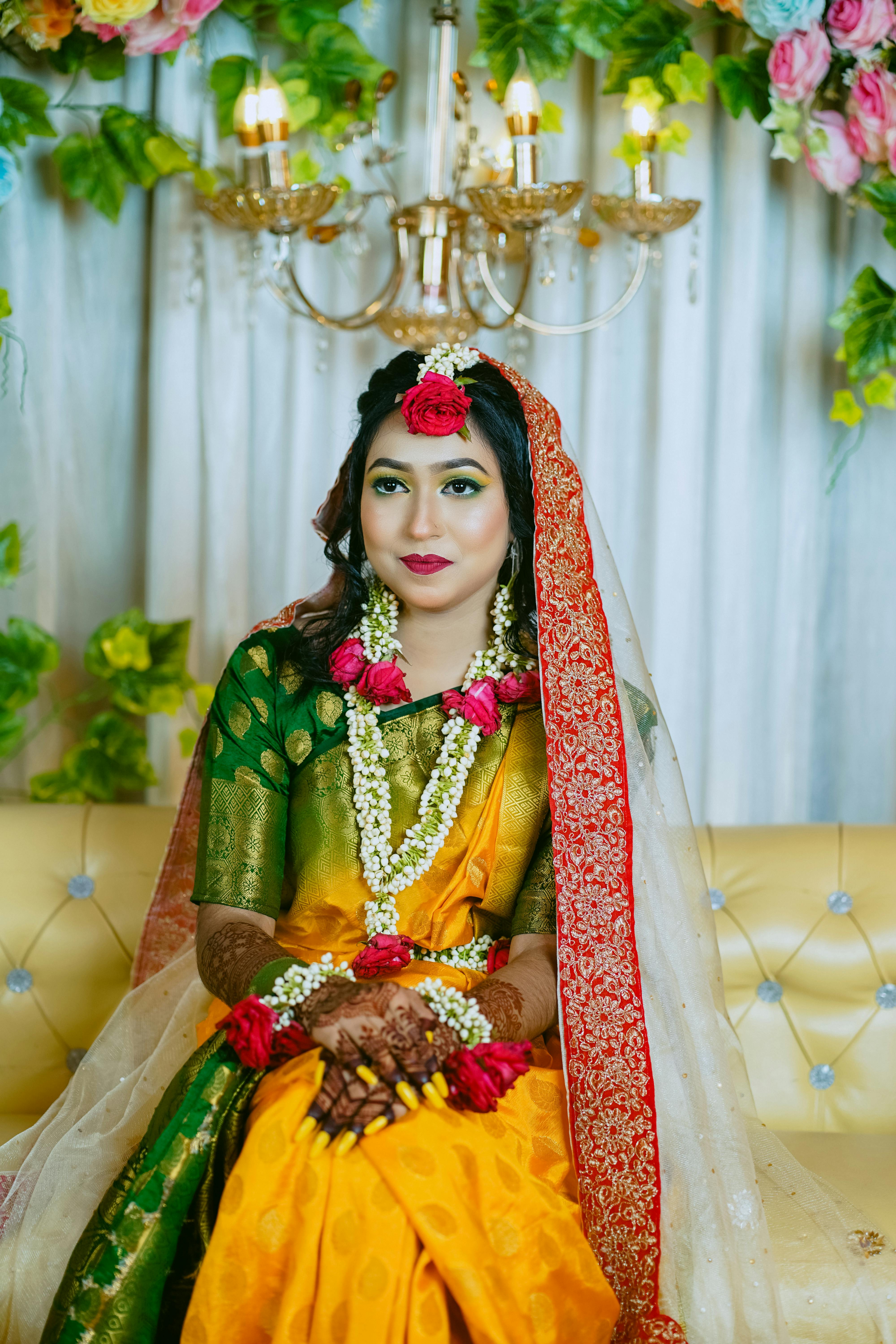 Elegant Bengali Bridal Portrait in Traditional Attire · Free Stock Photo