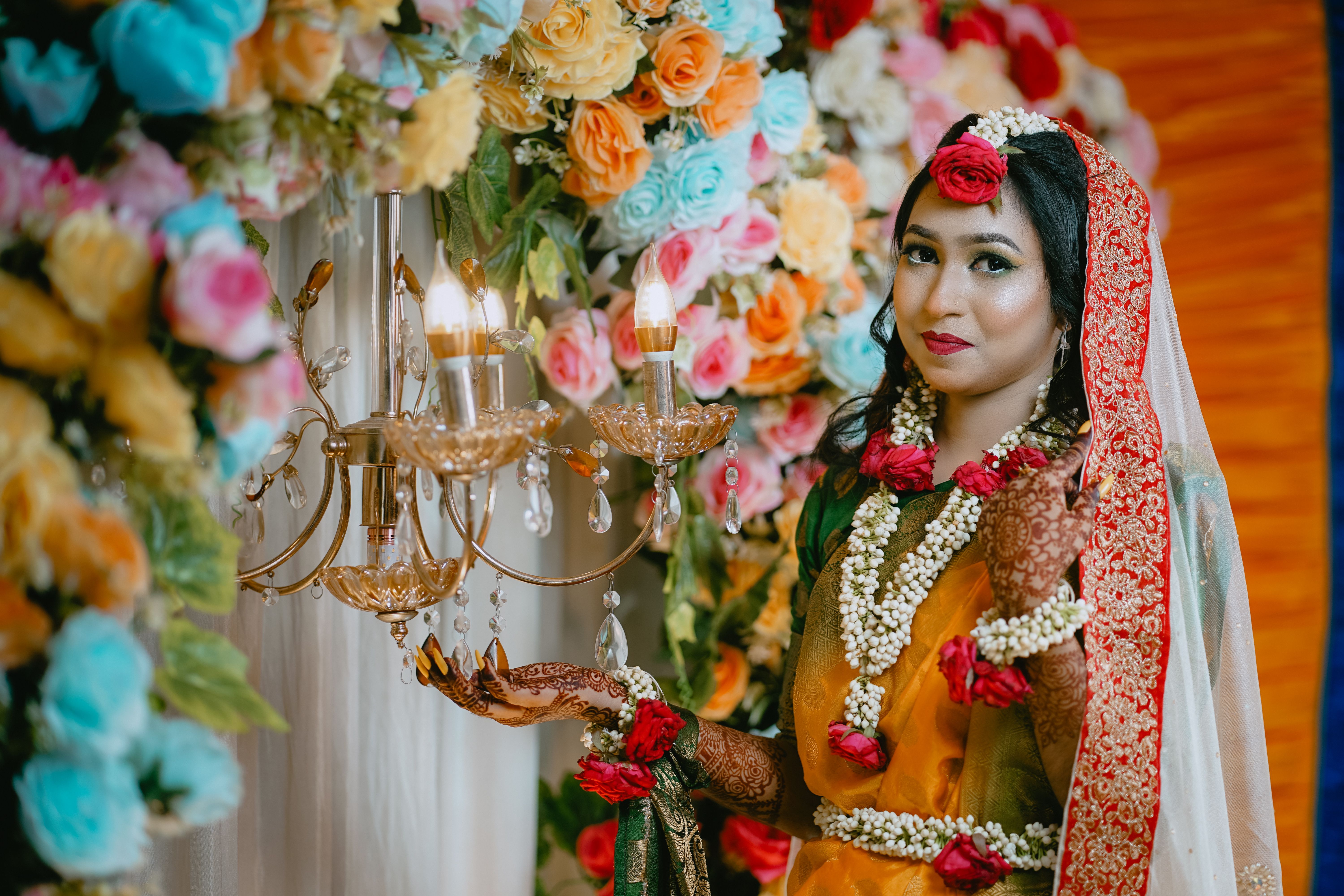 Traditional Bengali Wedding Bride in Floral Setting · Free Stock Photo