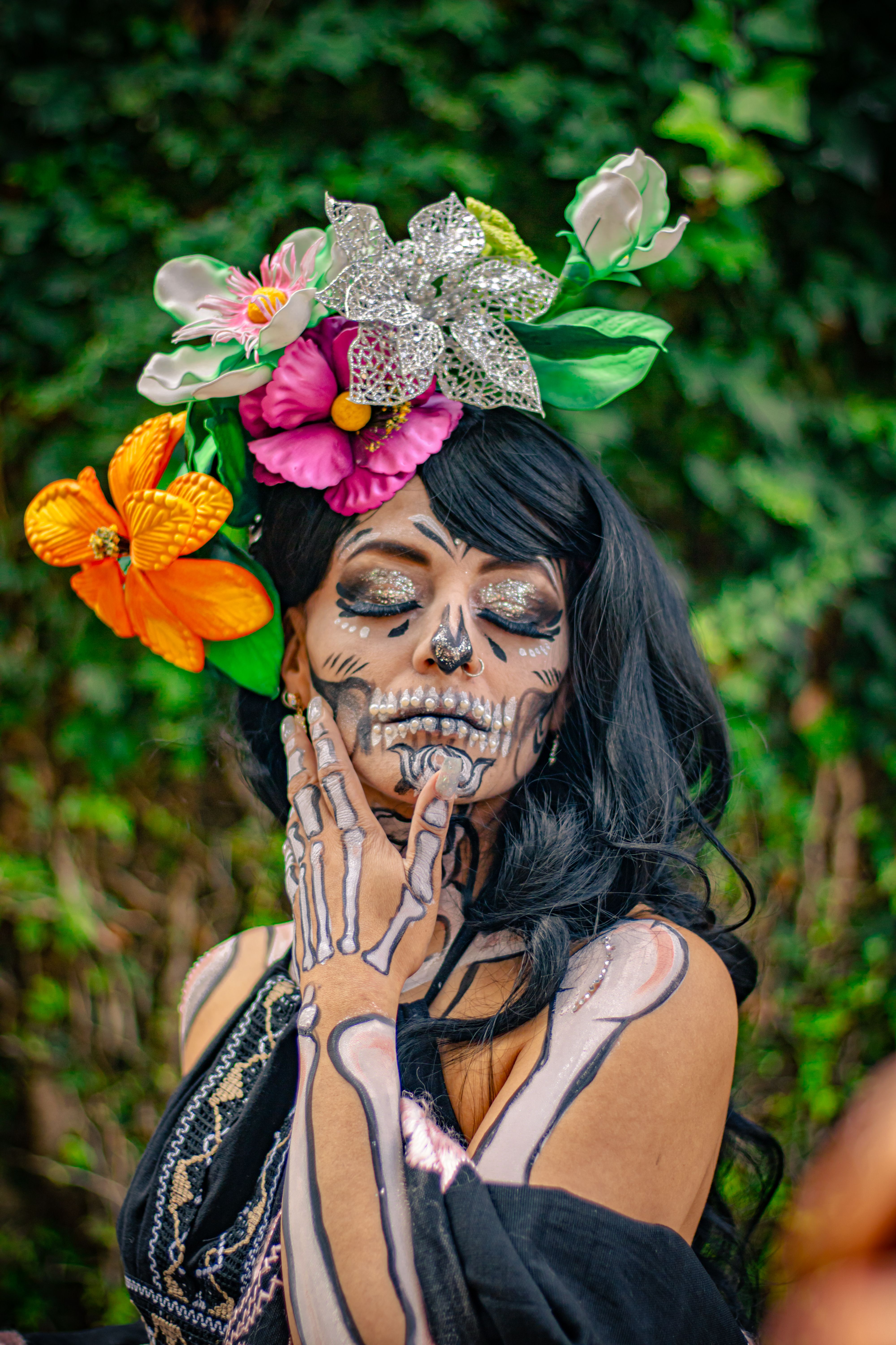Vibrant Catrina with Floral Headpiece in Mexico City · Free Stock Photo