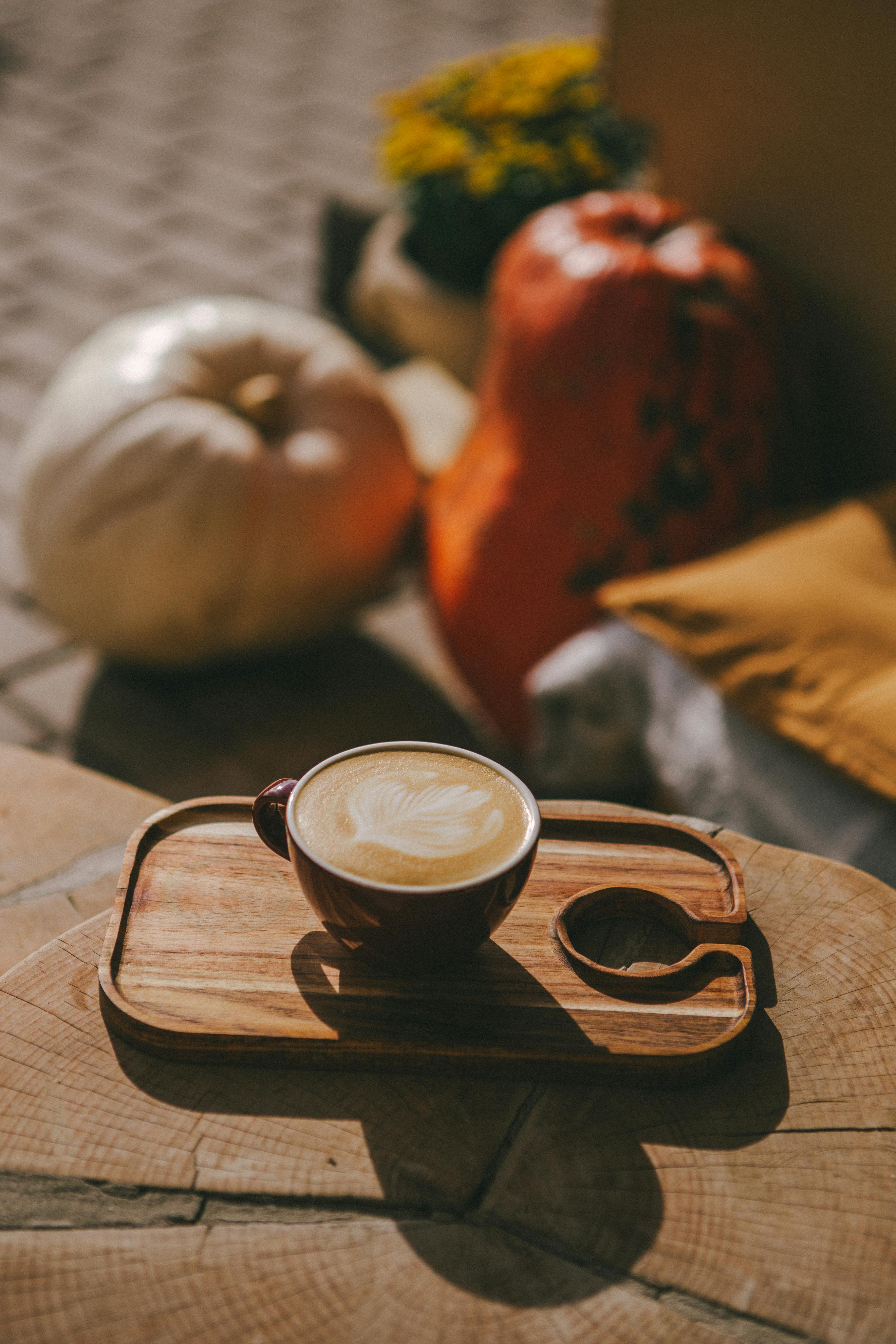 Cozy Autumn Coffee with Pumpkin Decor · Free Stock Photo