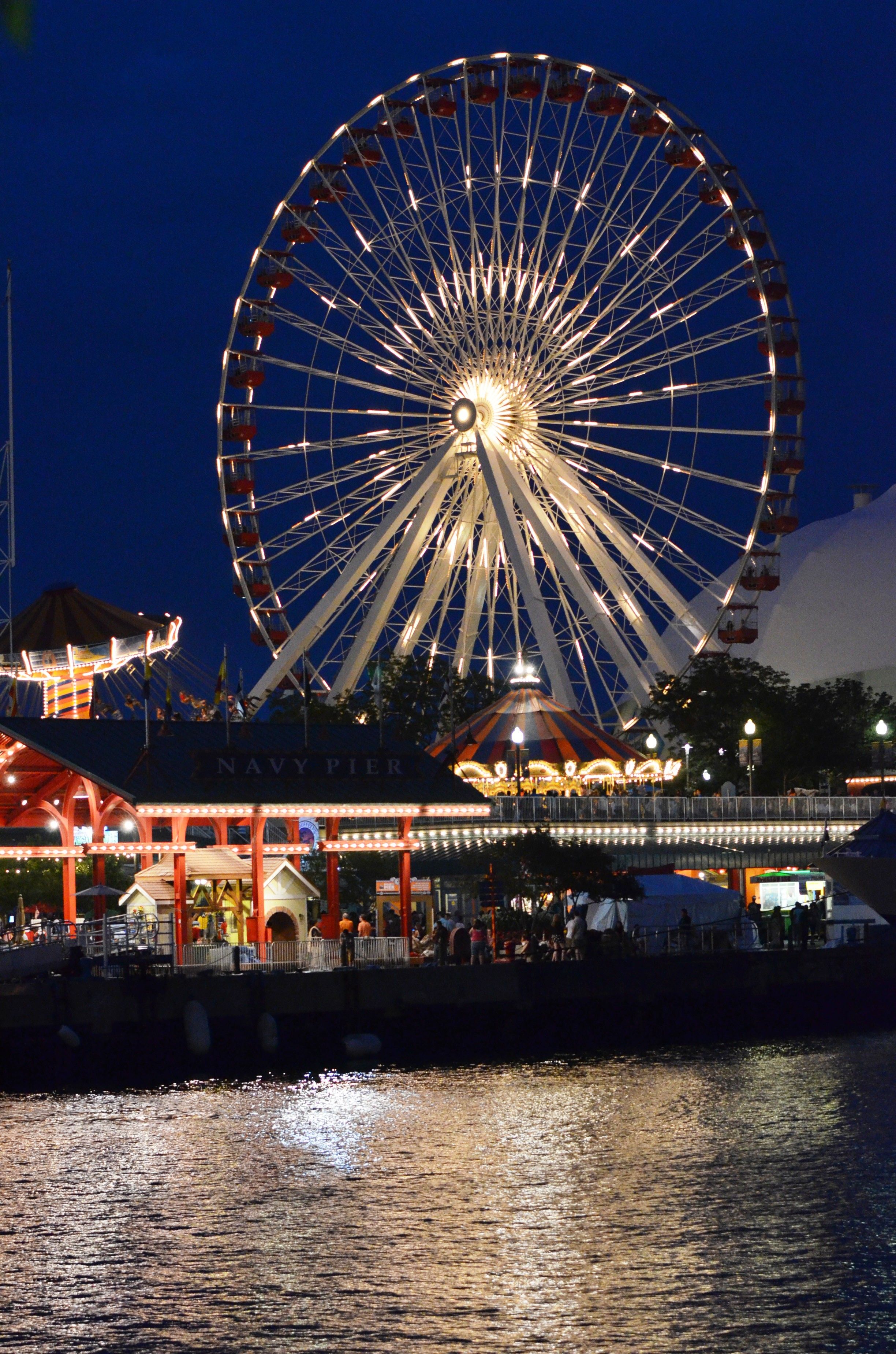 Night View of Navy Pier Ferris Wheel, Chicago · Free Stock Photo