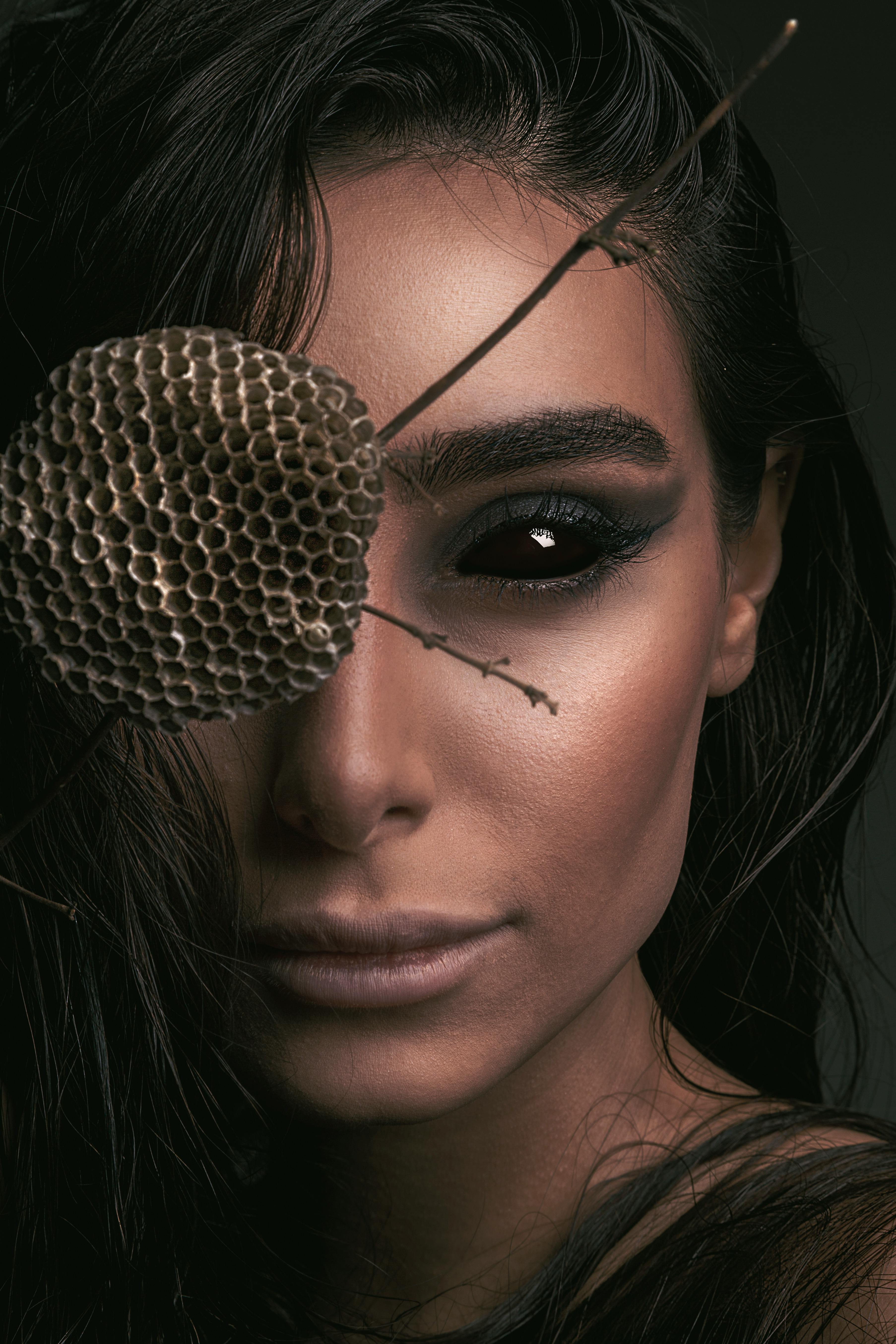 Artistic Portrait with Honeycomb Mask · Free Stock Photo