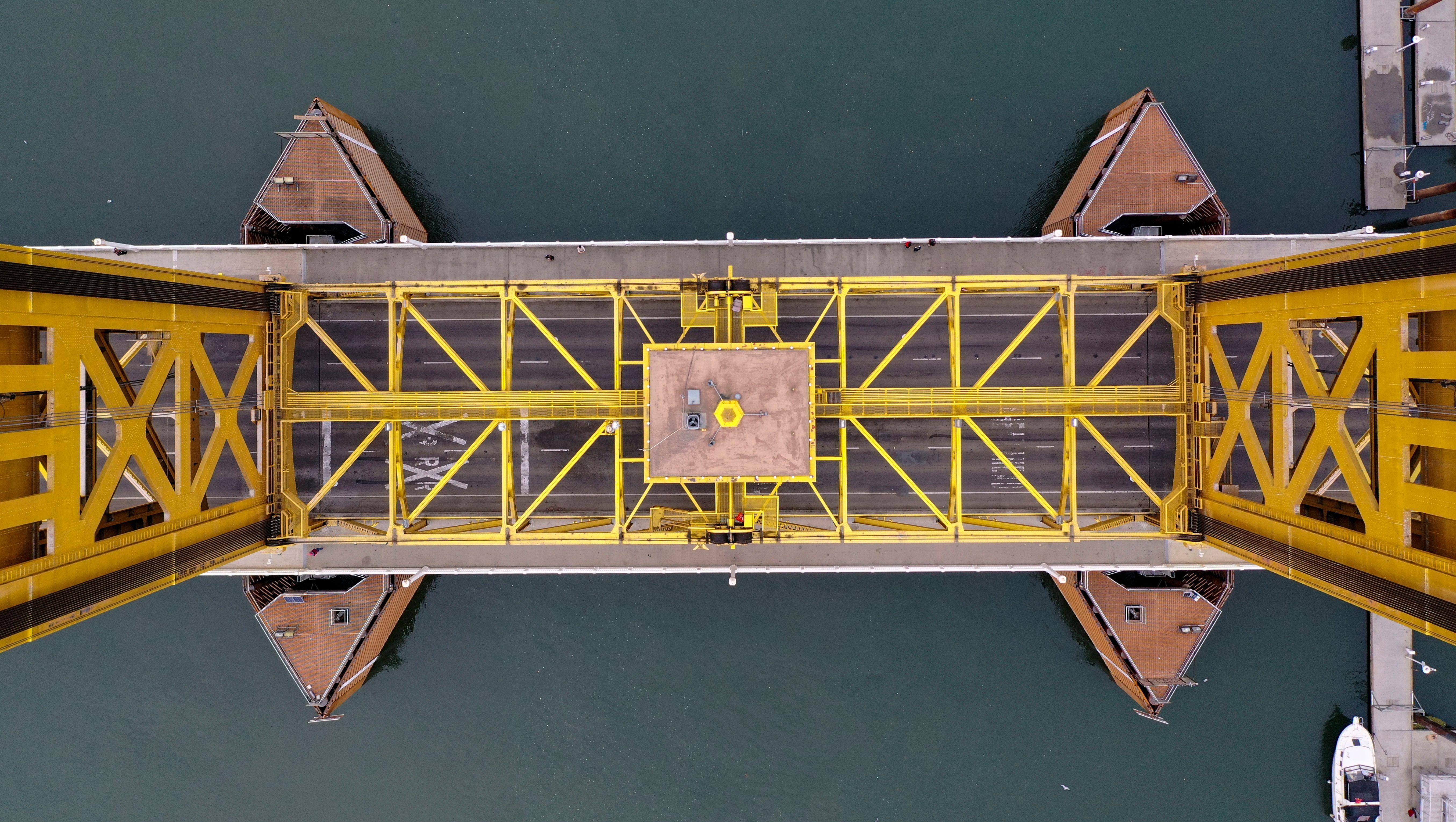 Aerial View of Iconic Yellow Tower Bridge · Free Stock Photo