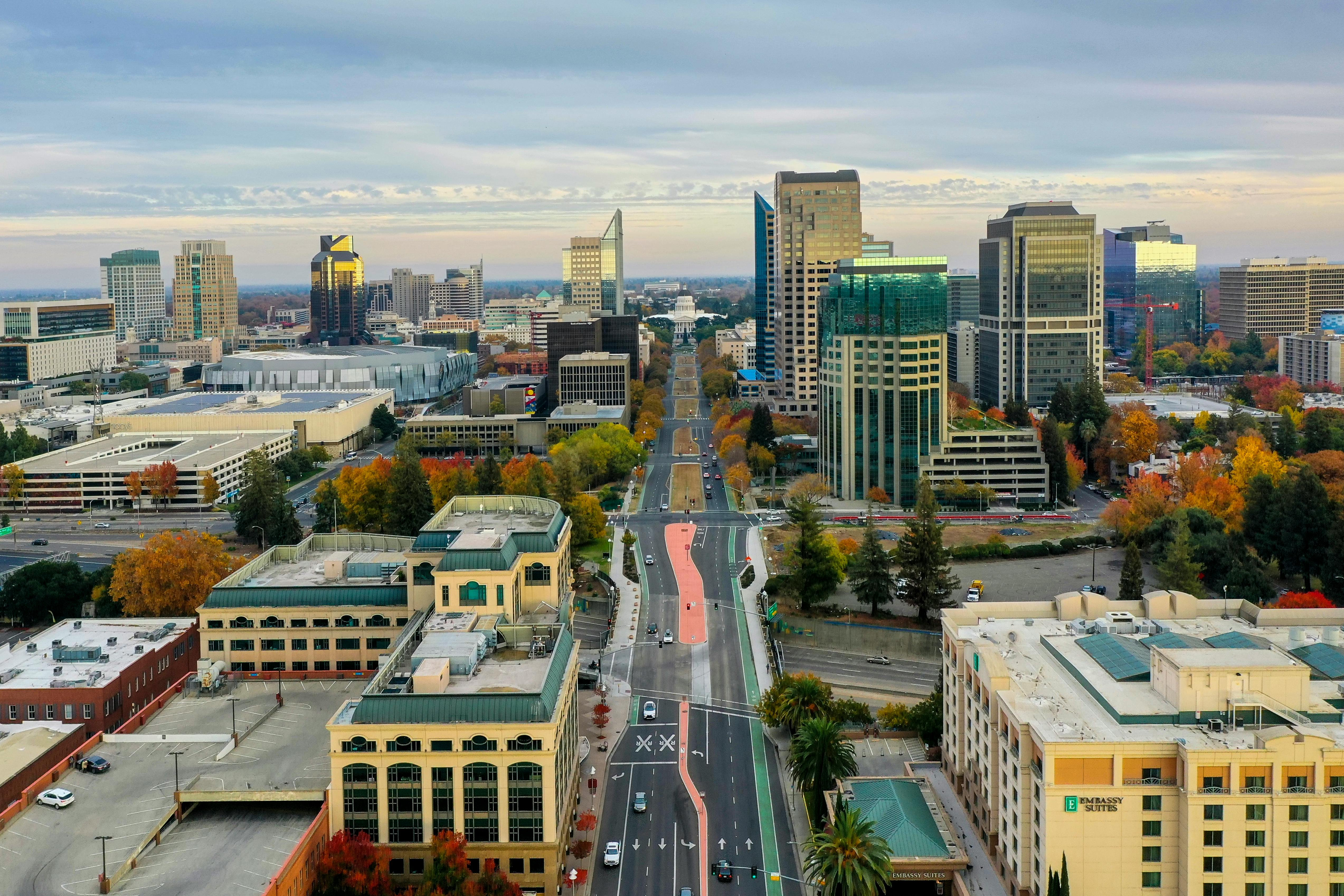 Aerial View of Sacramento Cityscape in Autumn · Free Stock Photo