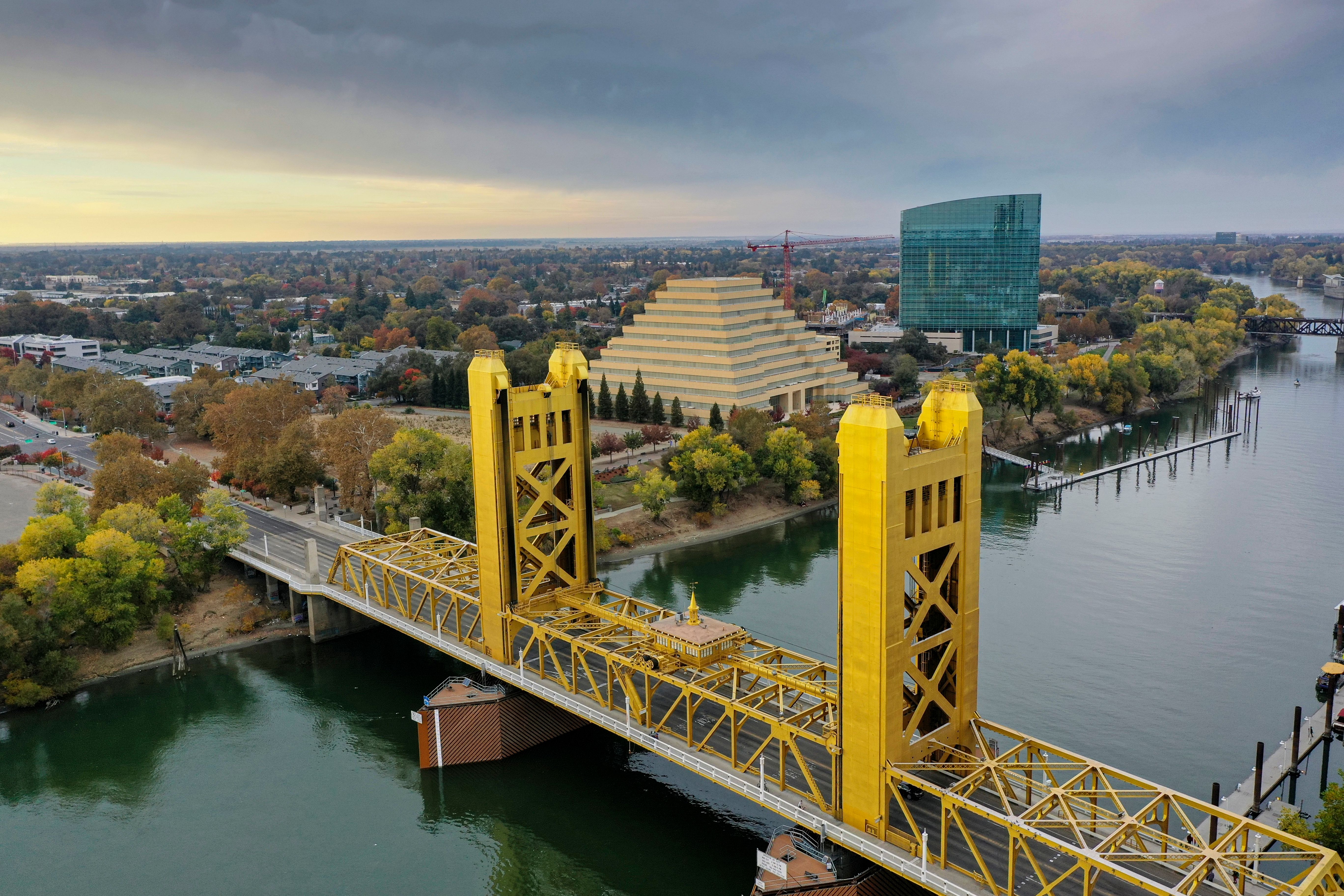 Aerial View of Sacramento Tower Bridge at Sunset · Free Stock Photo