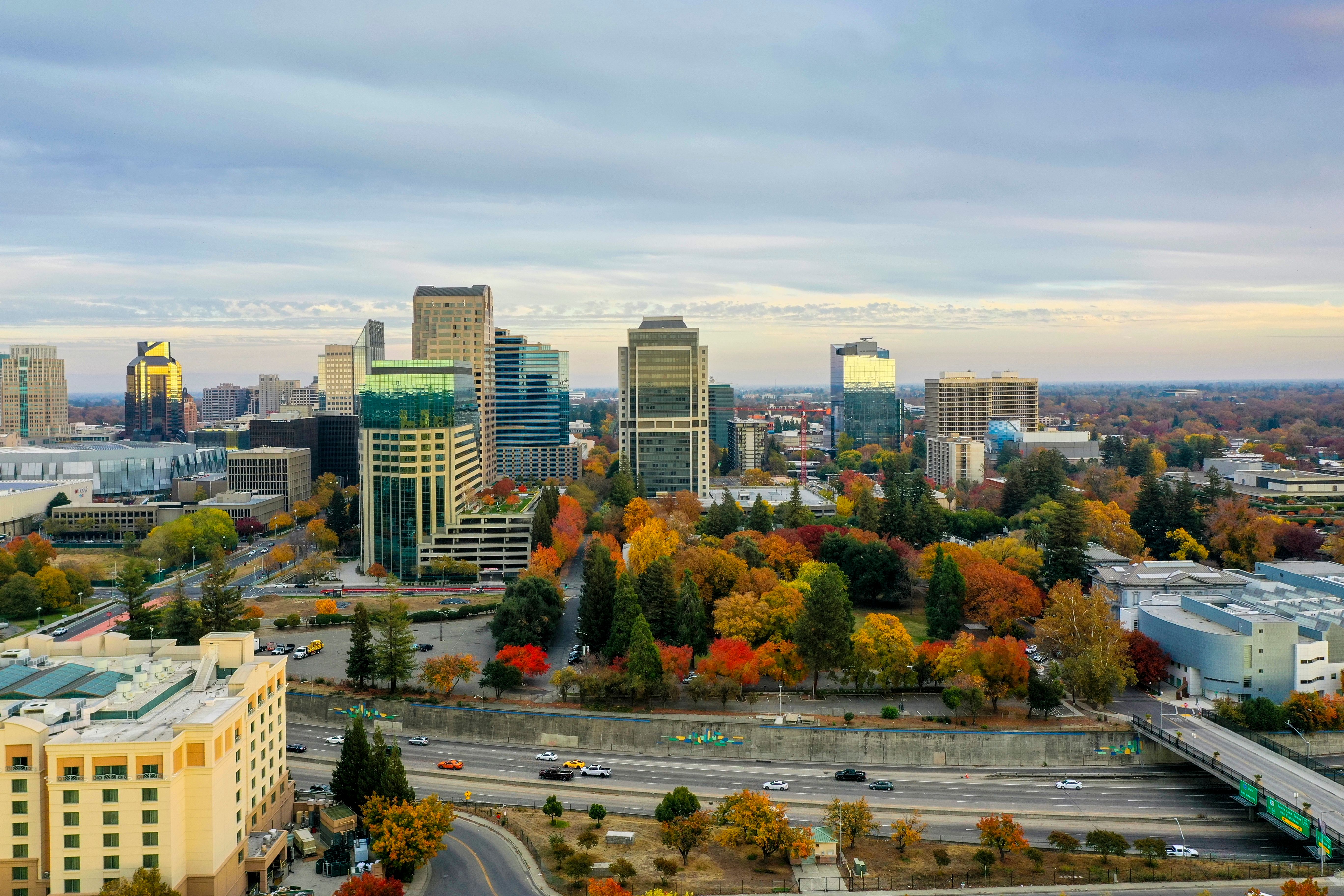 Aerial View of Sacramento Skyline in Fall · Free Stock Photo