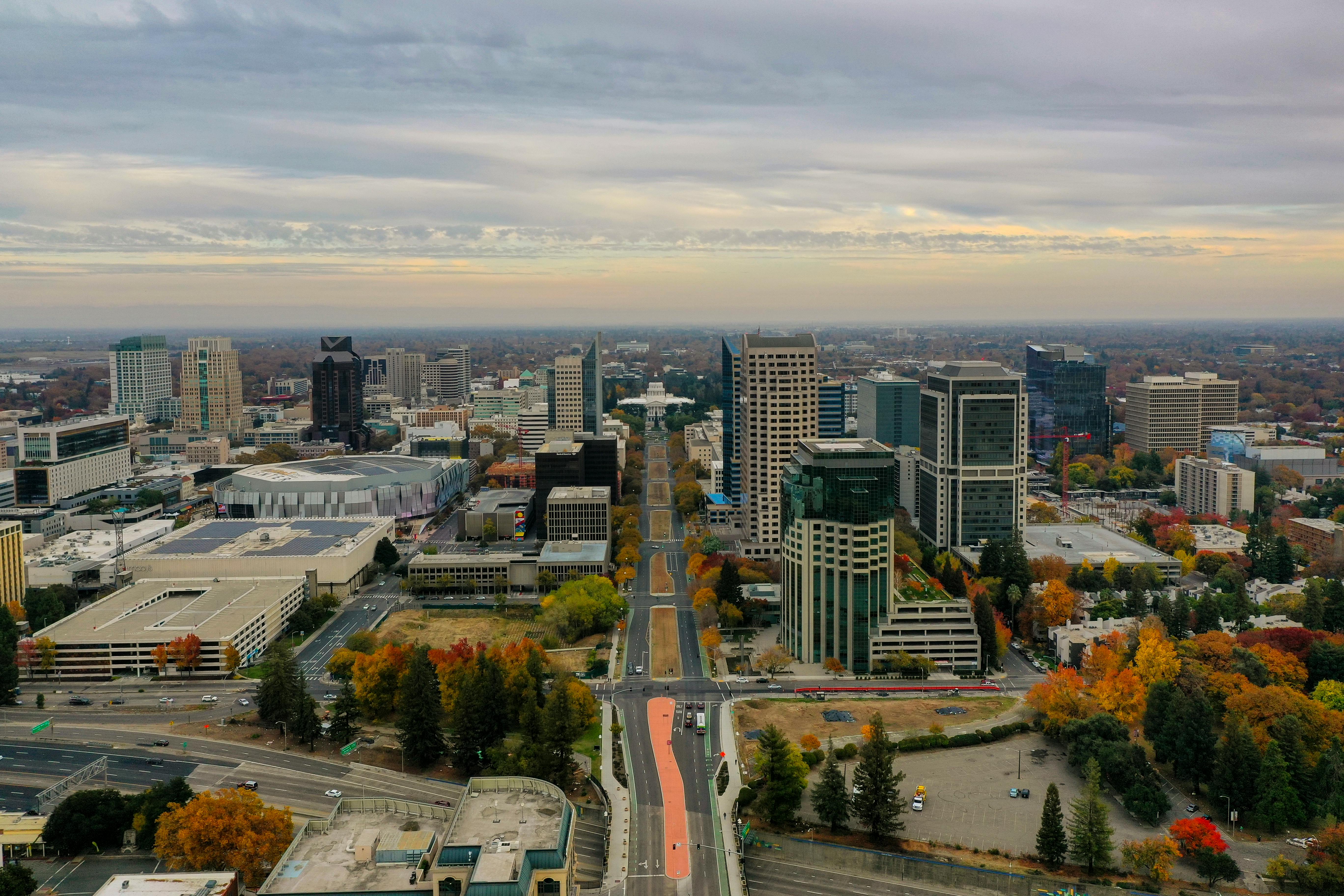 Aerial View of Sacramento Cityscape at Dusk · Free Stock Photo