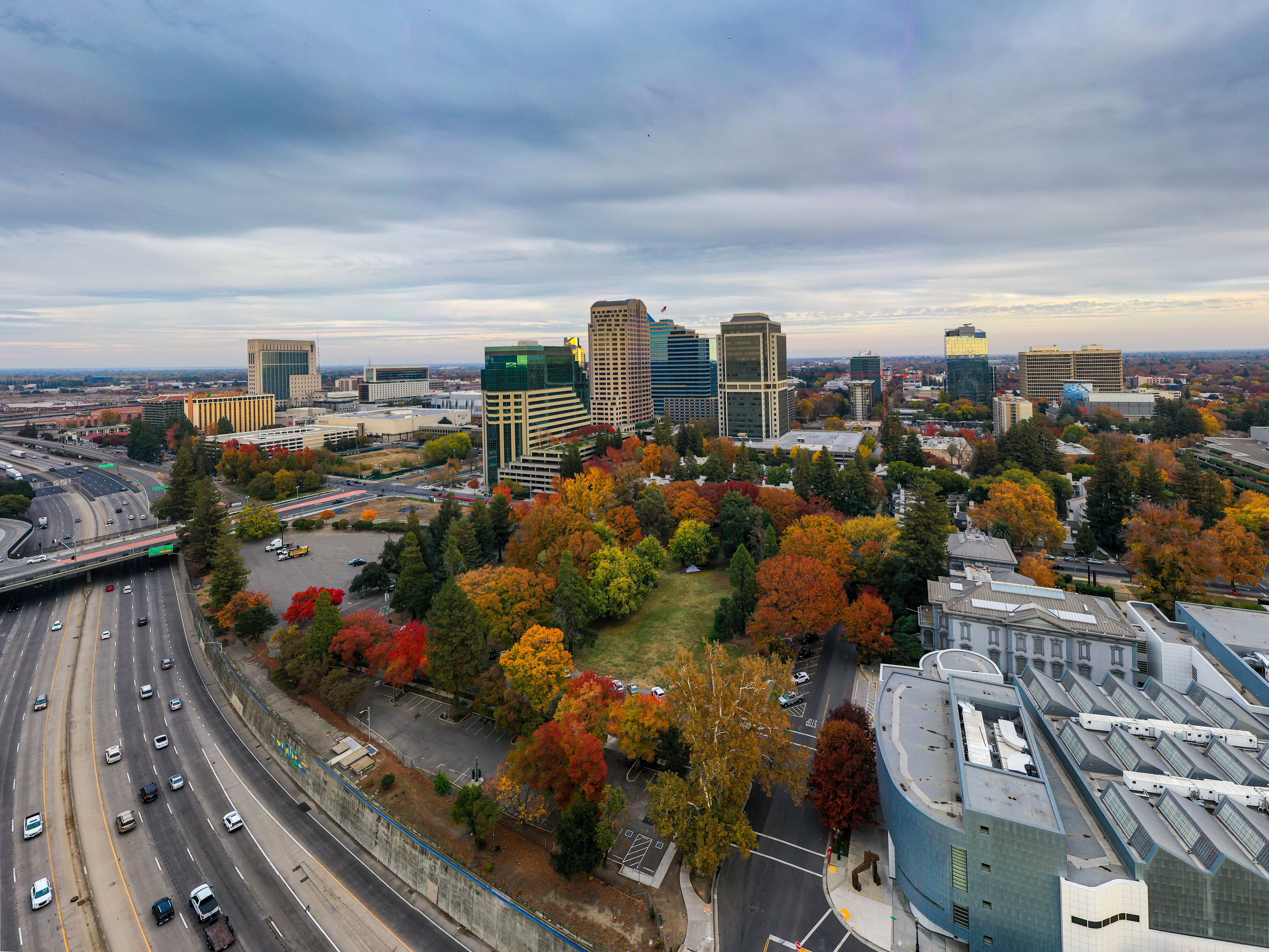 Aerial View of Sacramento Skyline in Fall · Free Stock Photo