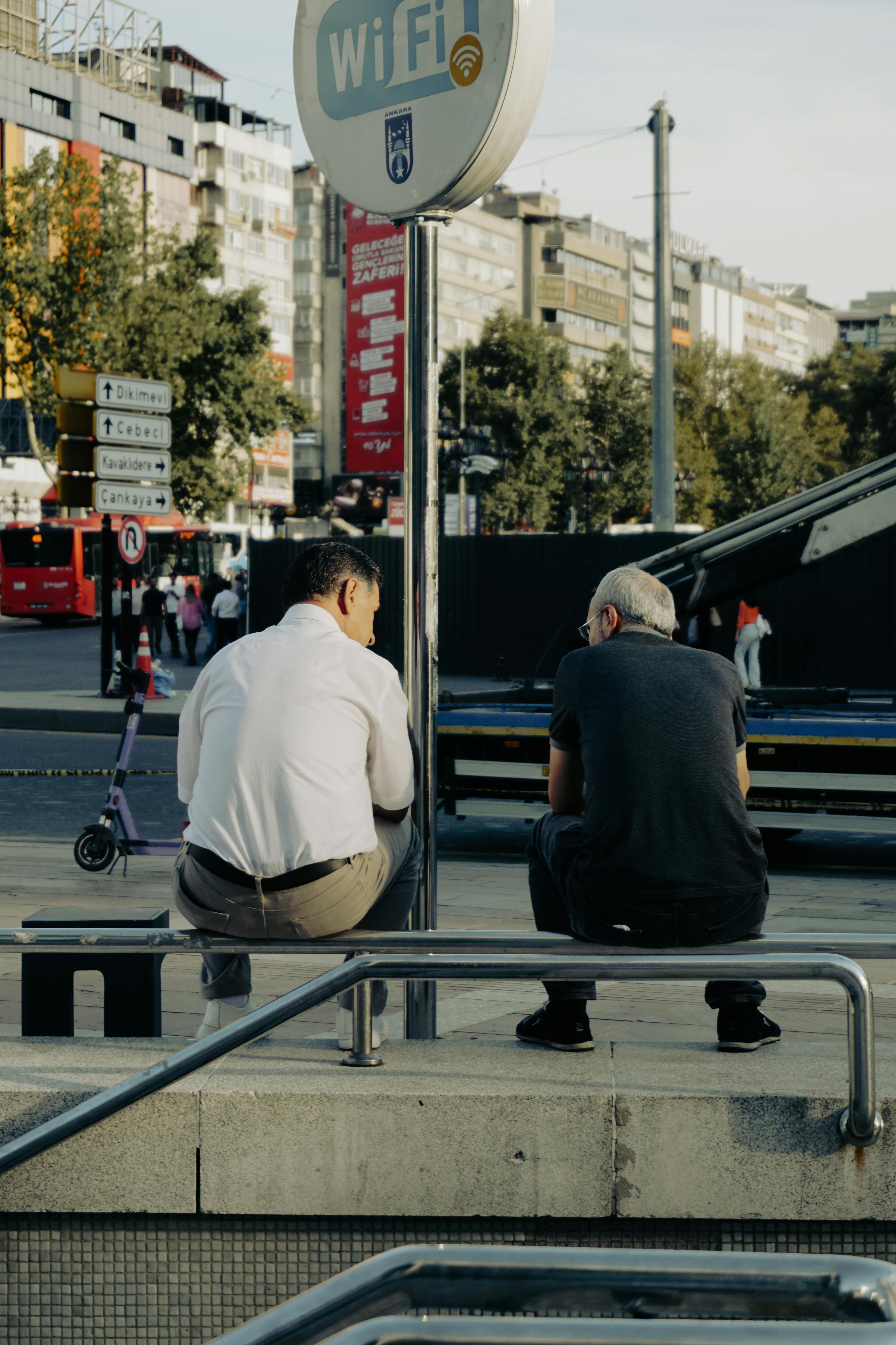 Street Scene with Public WiFi Sign · Free Stock Photo