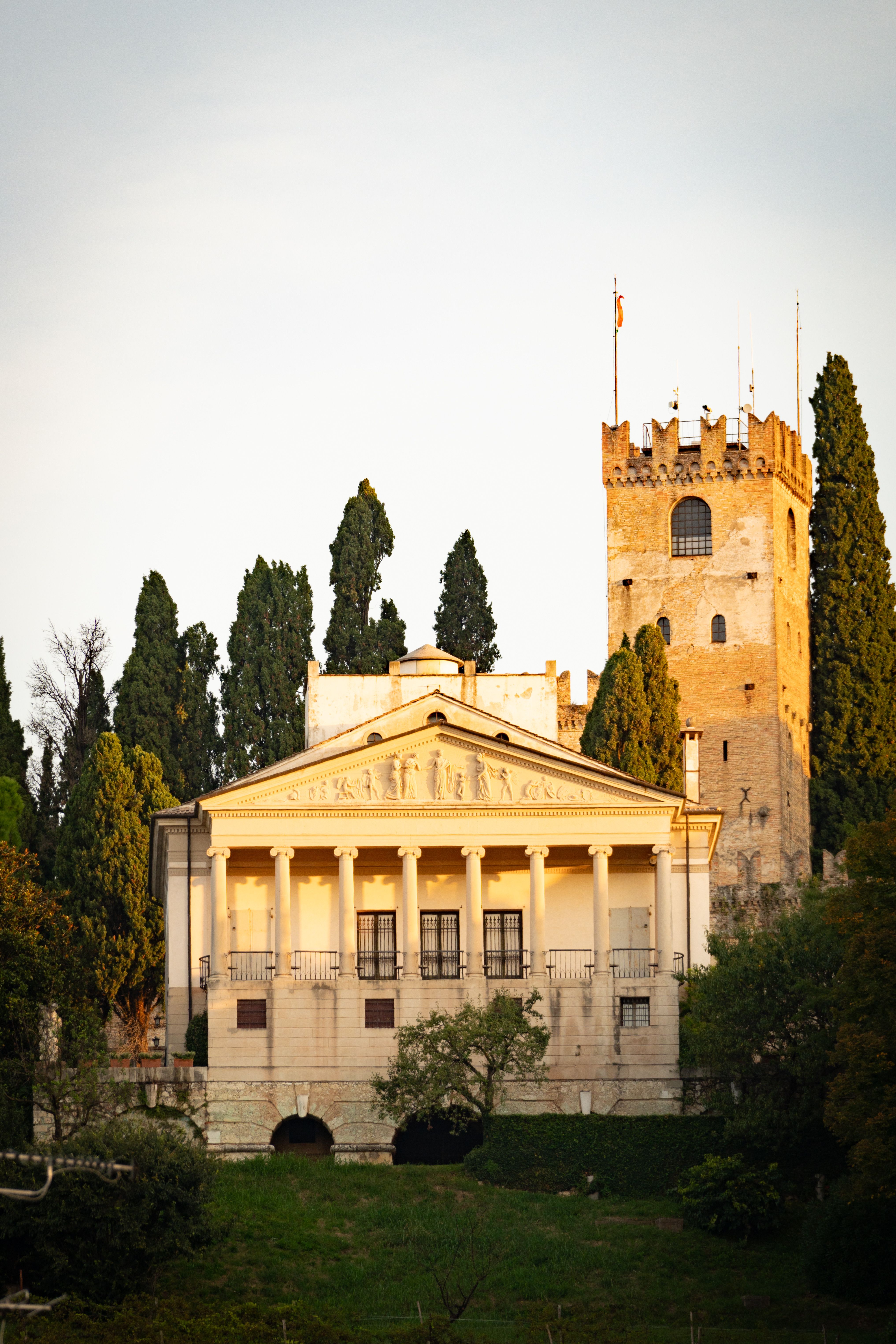 Historic Italian Villa with Tower and Cypress Trees · Free Stock Photo