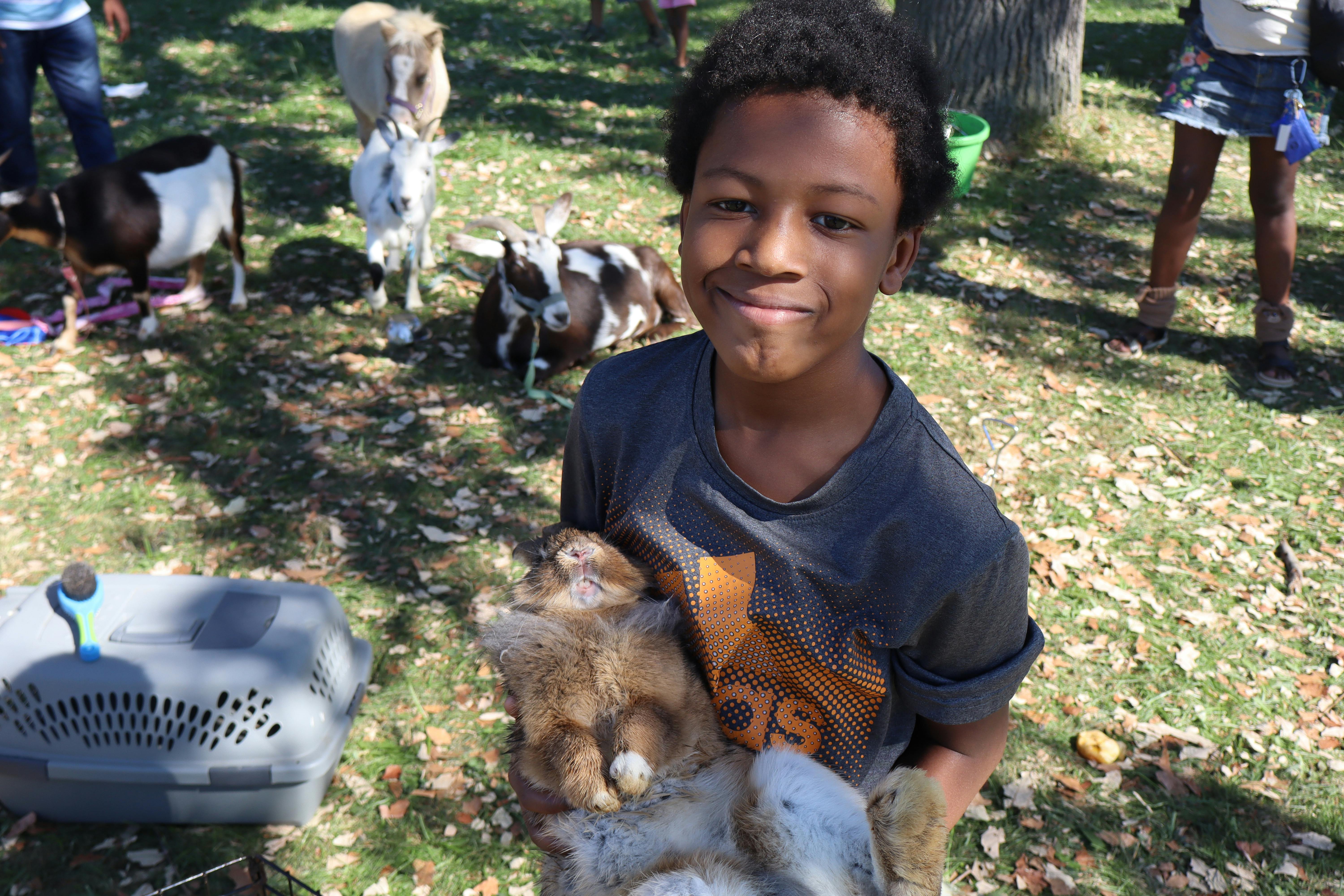 Smiling Child Holding Rabbit at Petting Zoo · Free Stock Photo