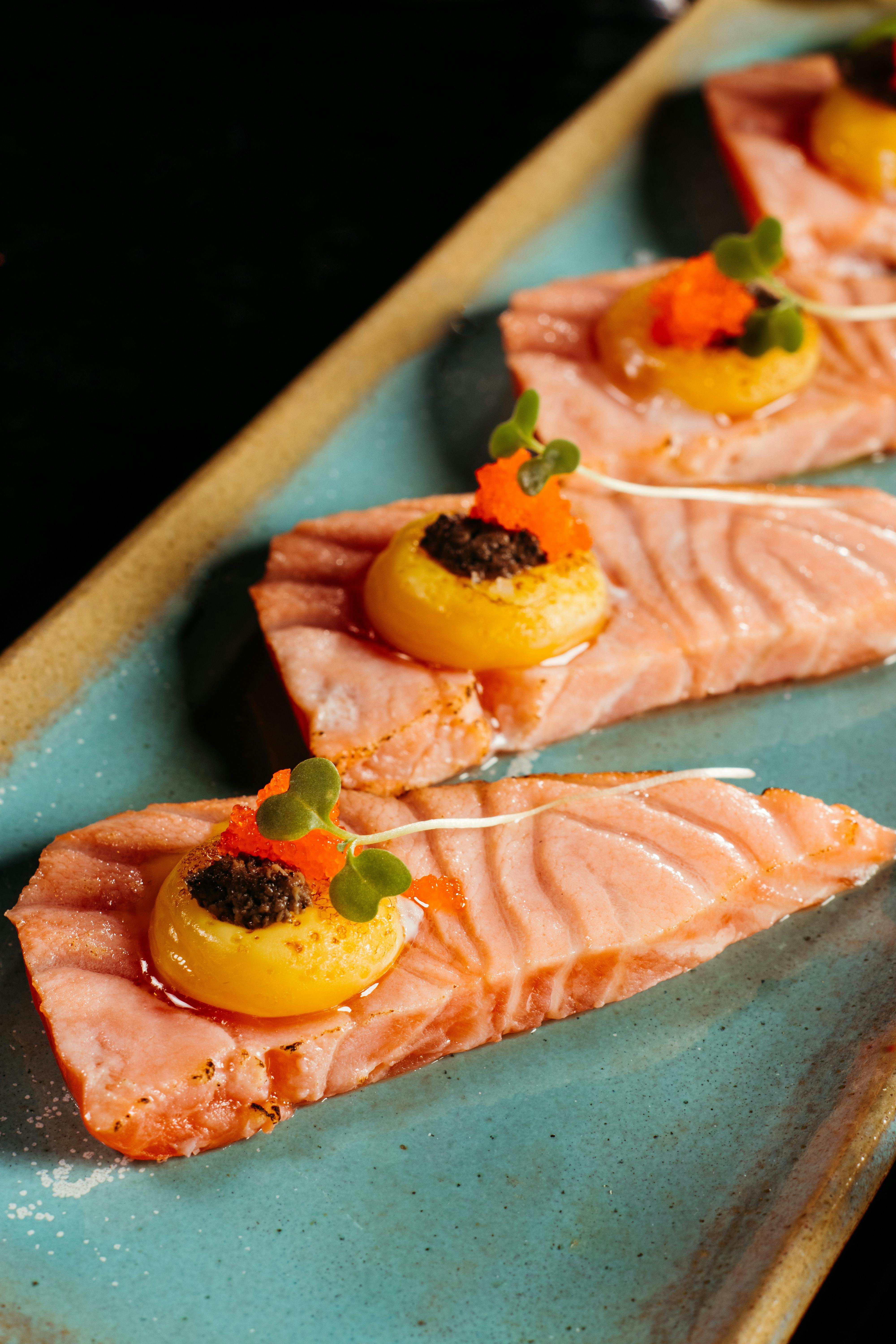 Gourmet Salmon Sashimi with Garnishes · Free Stock Photo