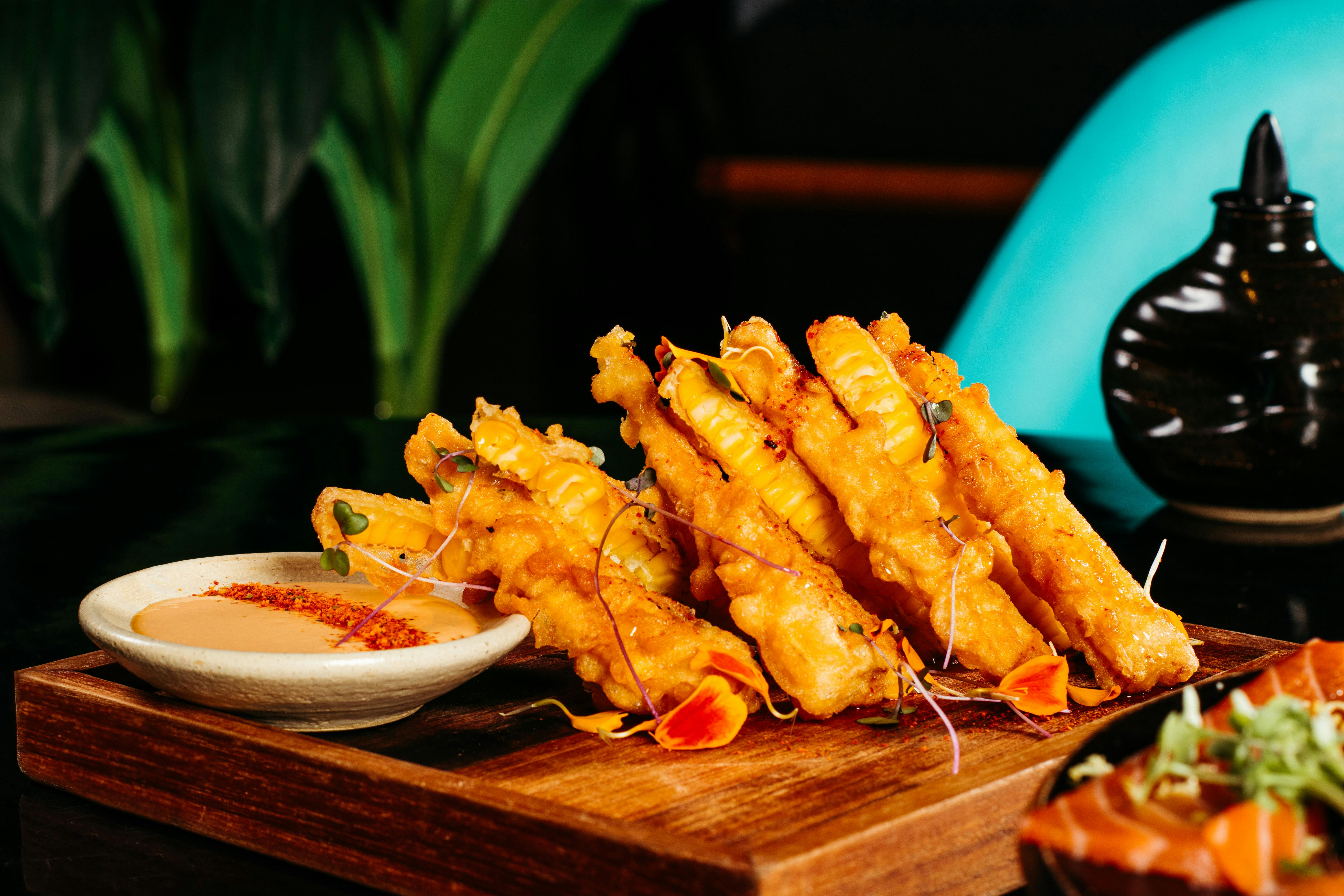 Crispy Tempura Corn with Spicy Dipping Sauce · Free Stock Photo