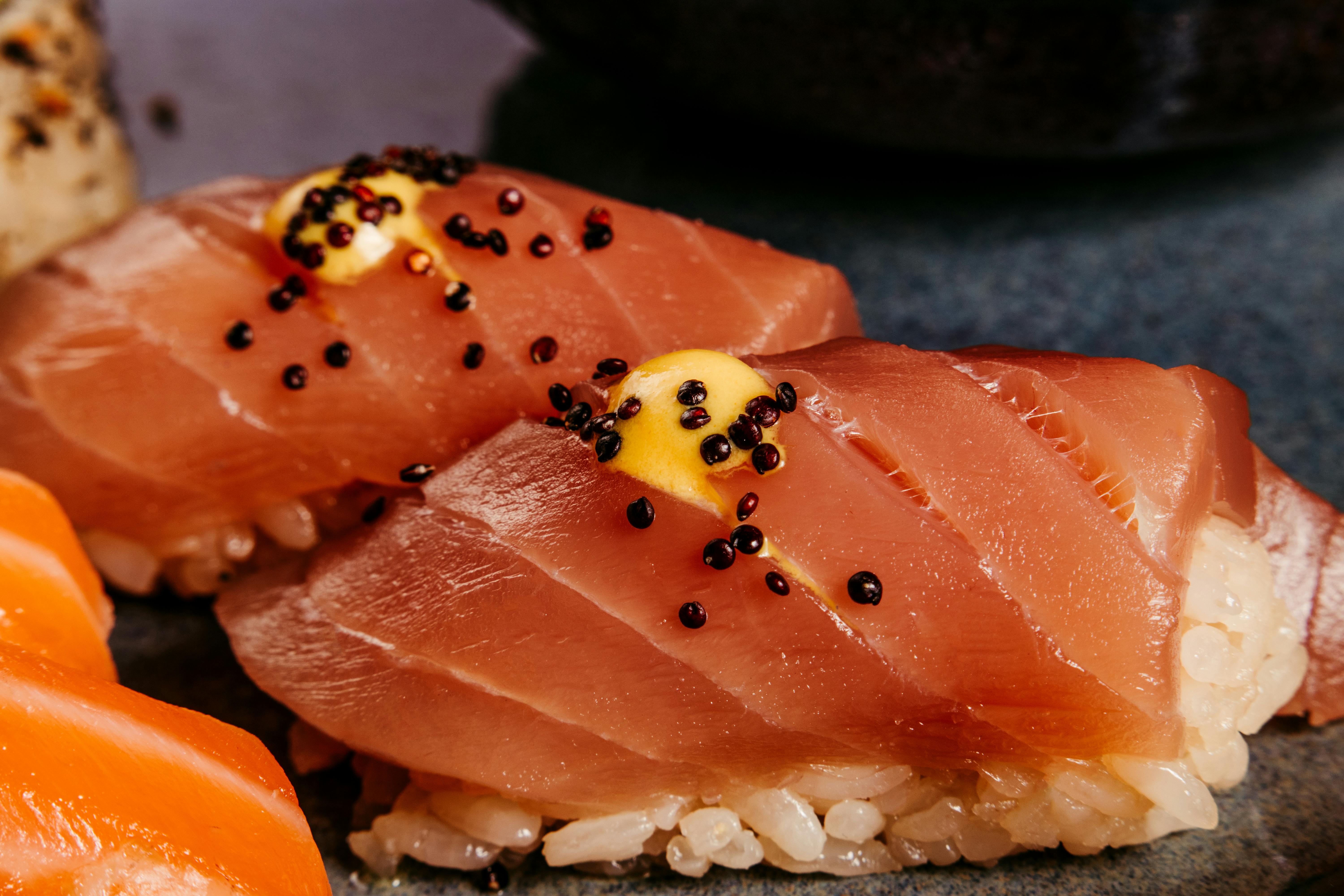 Close-up of Nigiri Sushi with Toppings · Free Stock Photo