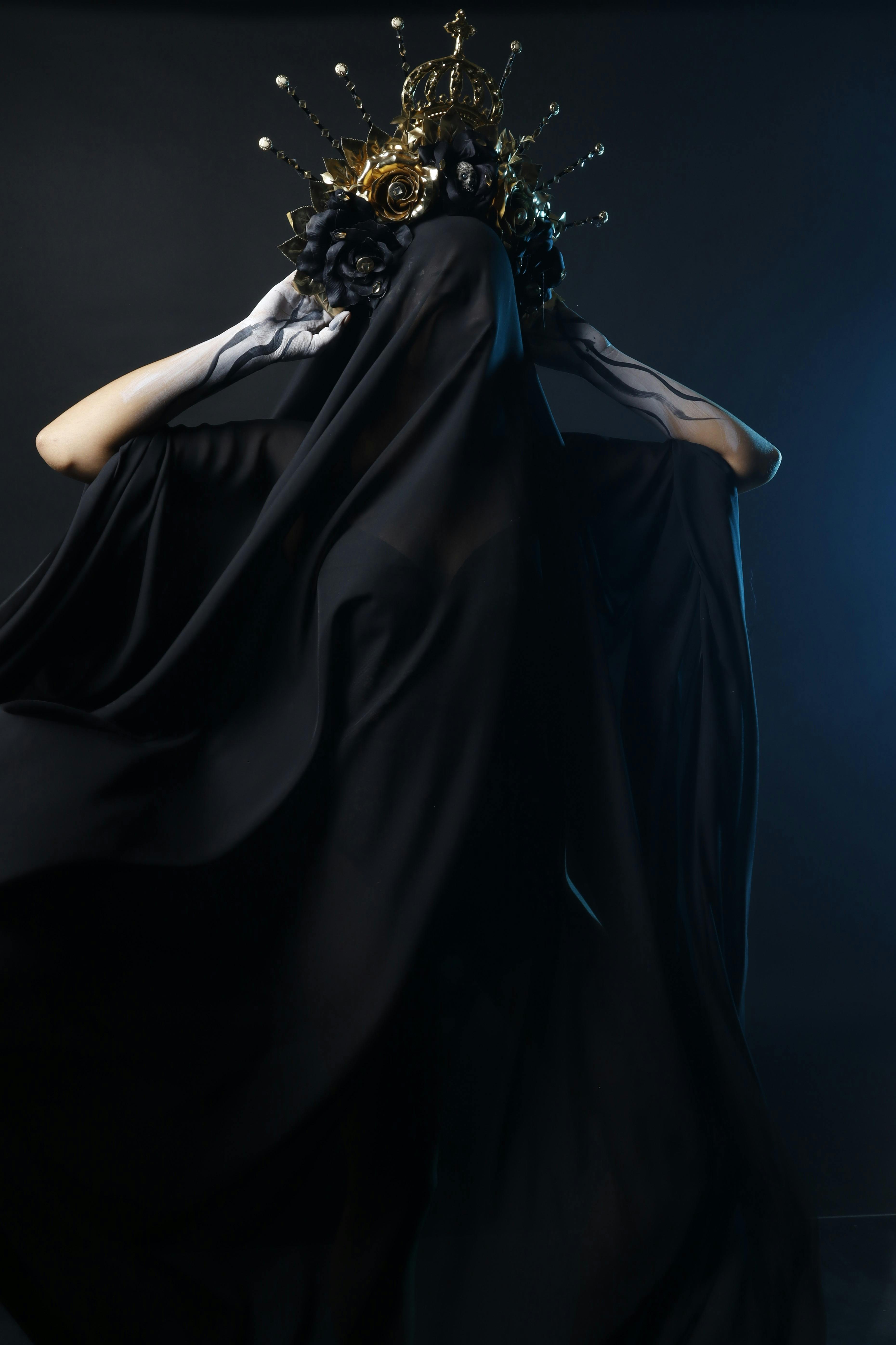 Elegant Dark Veil with Royal Gold Crown · Free Stock Photo