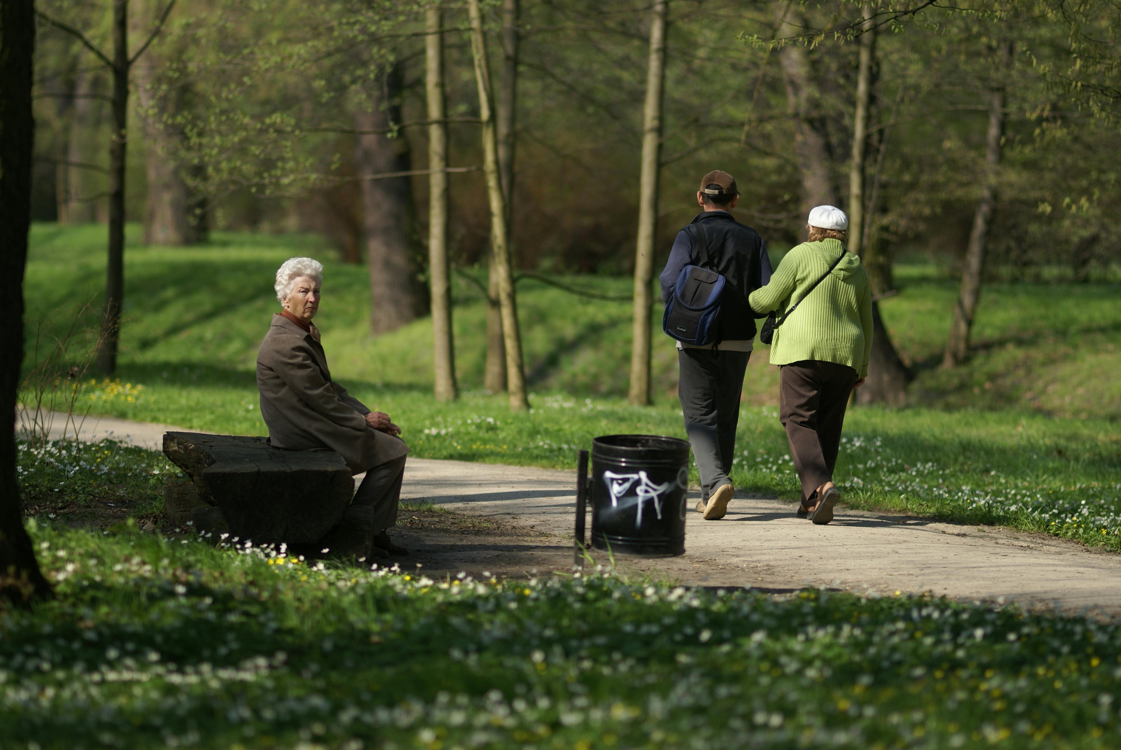 Escena Tranquila En Un Parque Con Personas Mayores Caminando · Foto de ...