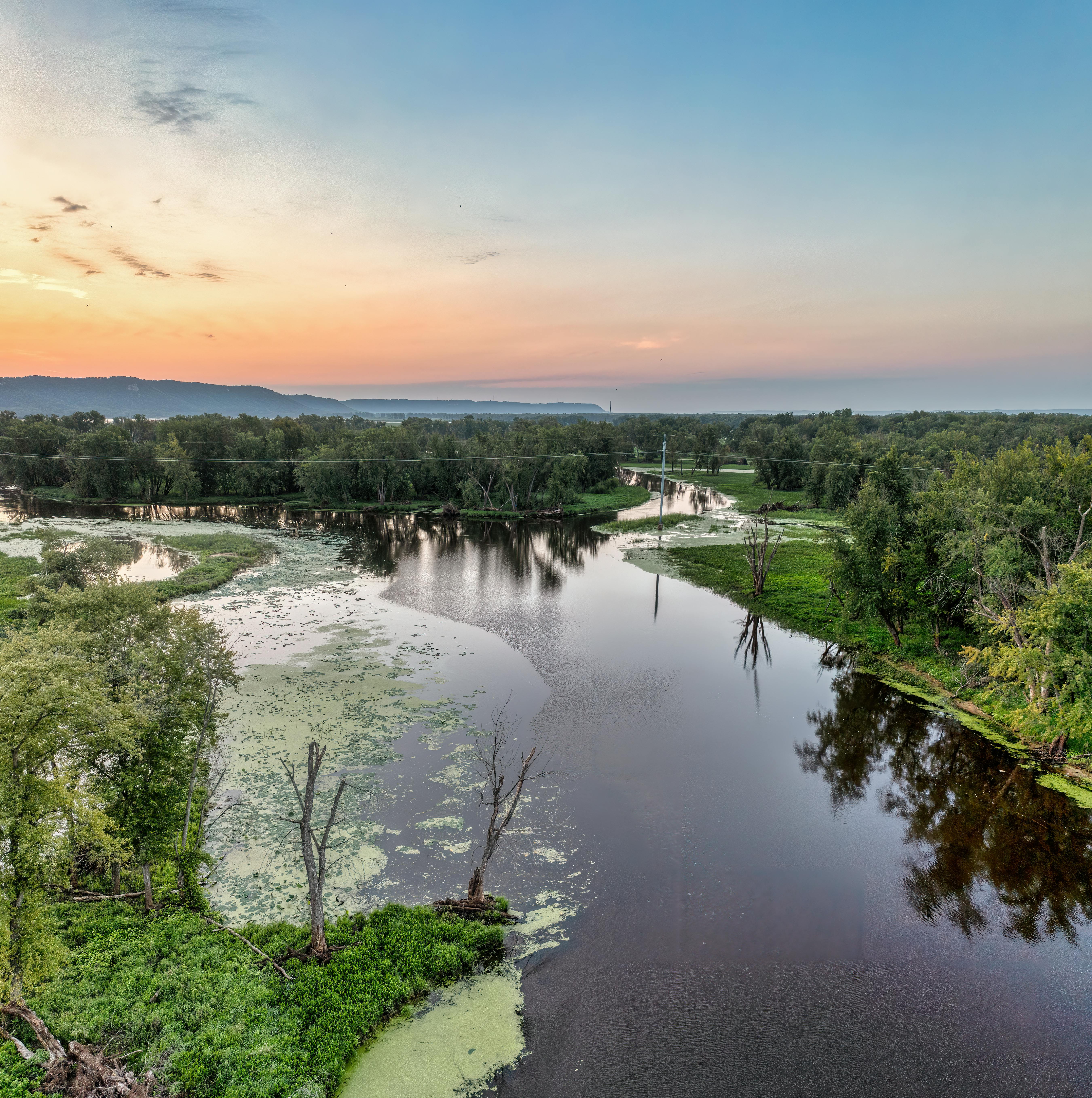 Scenic Aerial View of Wabasha River at Sunset · Free Stock Photo