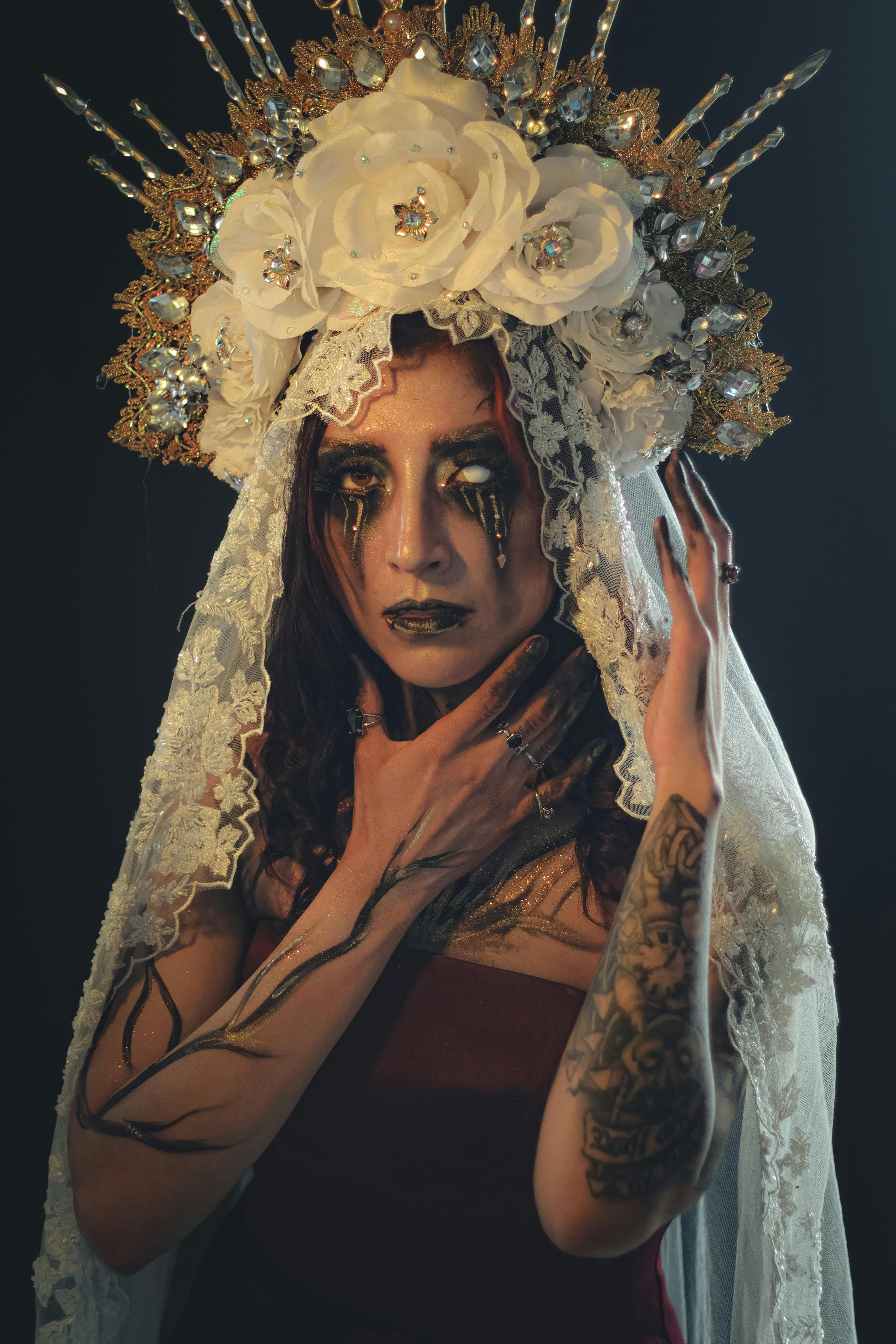 Ethereal Portrait of Woman in Ornate Headpiece · Free Stock Photo