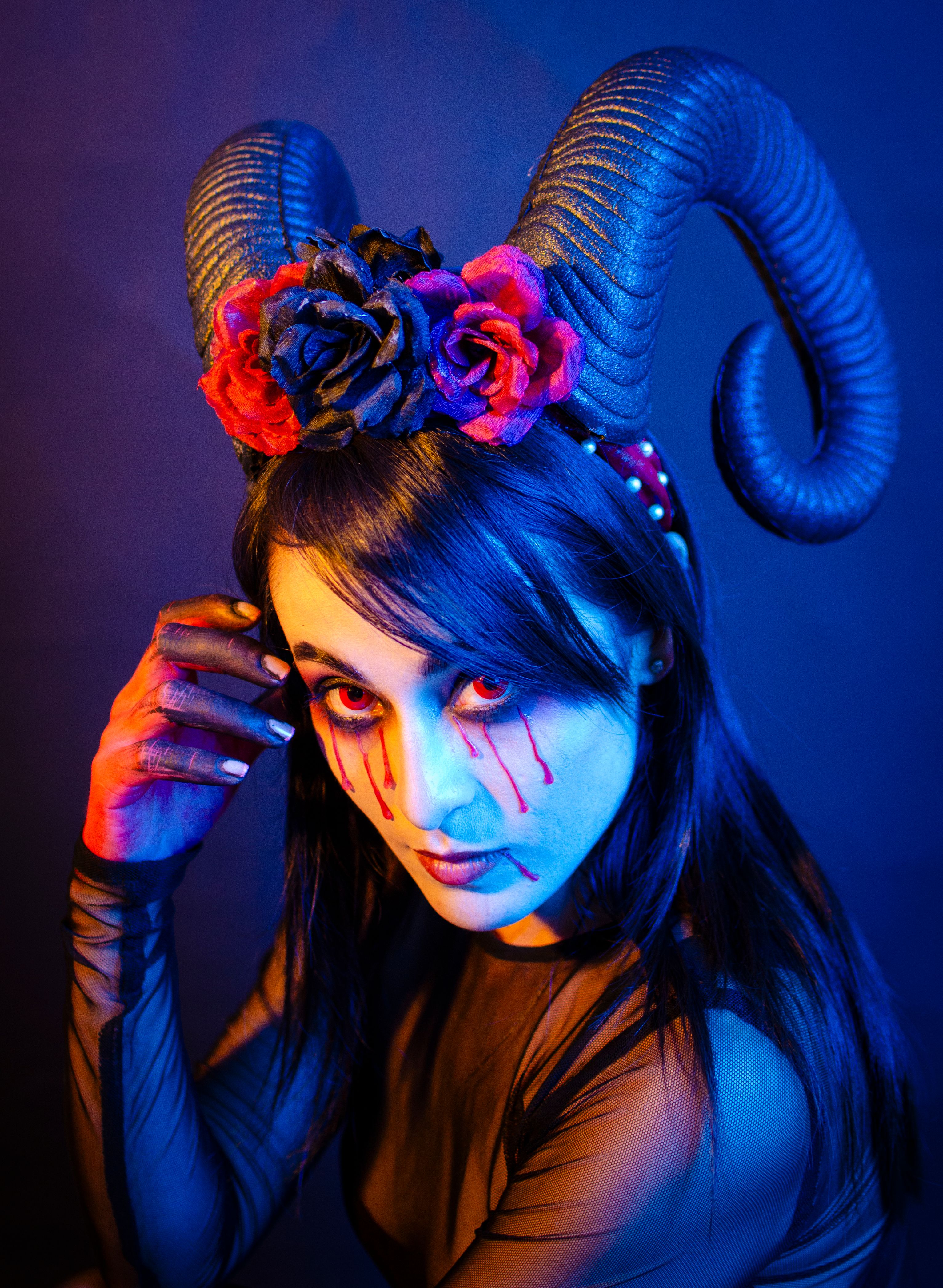 Spooky Halloween Costume with Horns and Veil · Free Stock Photo