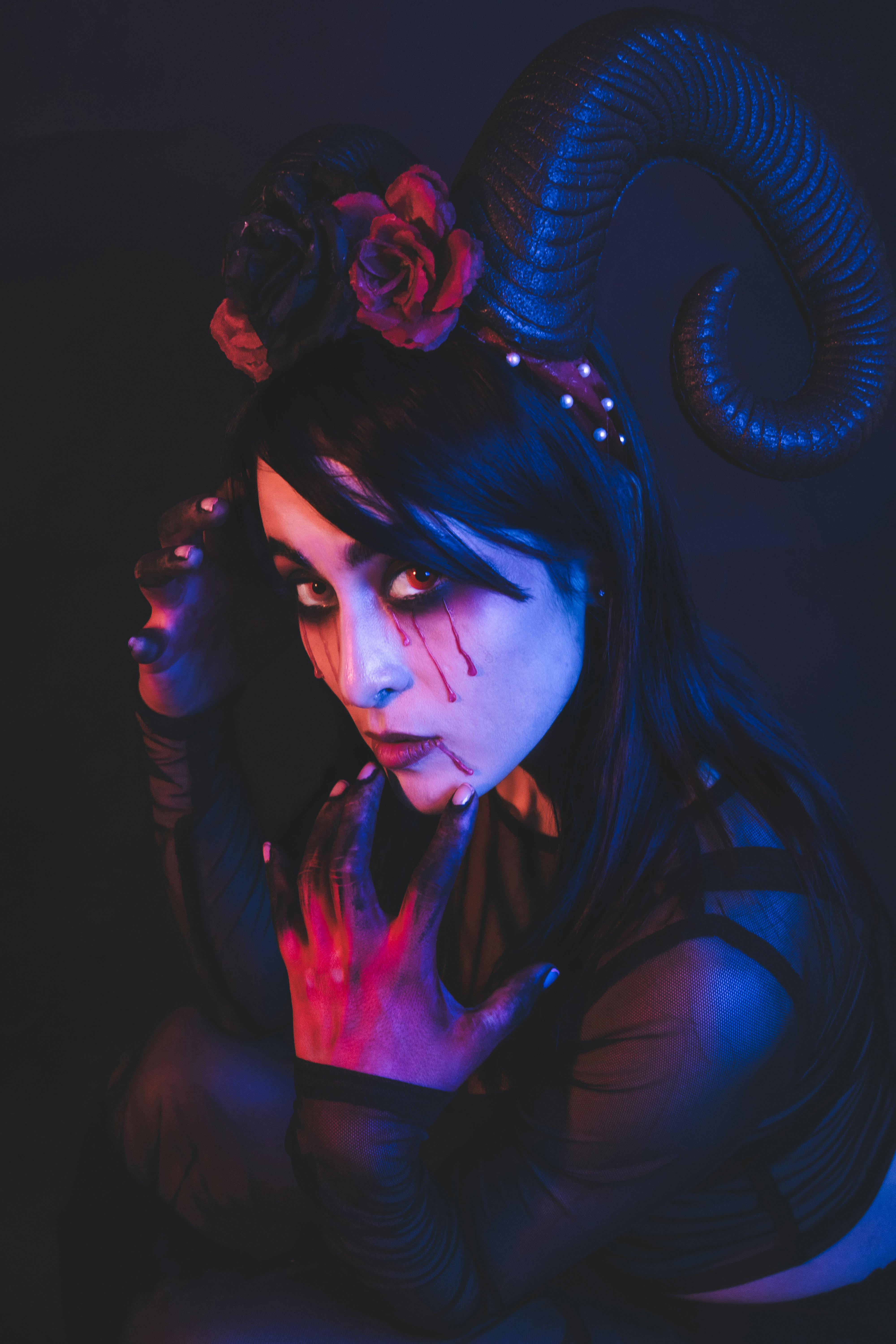 Dark Fantasy Portrait with Horned Costume · Free Stock Photo