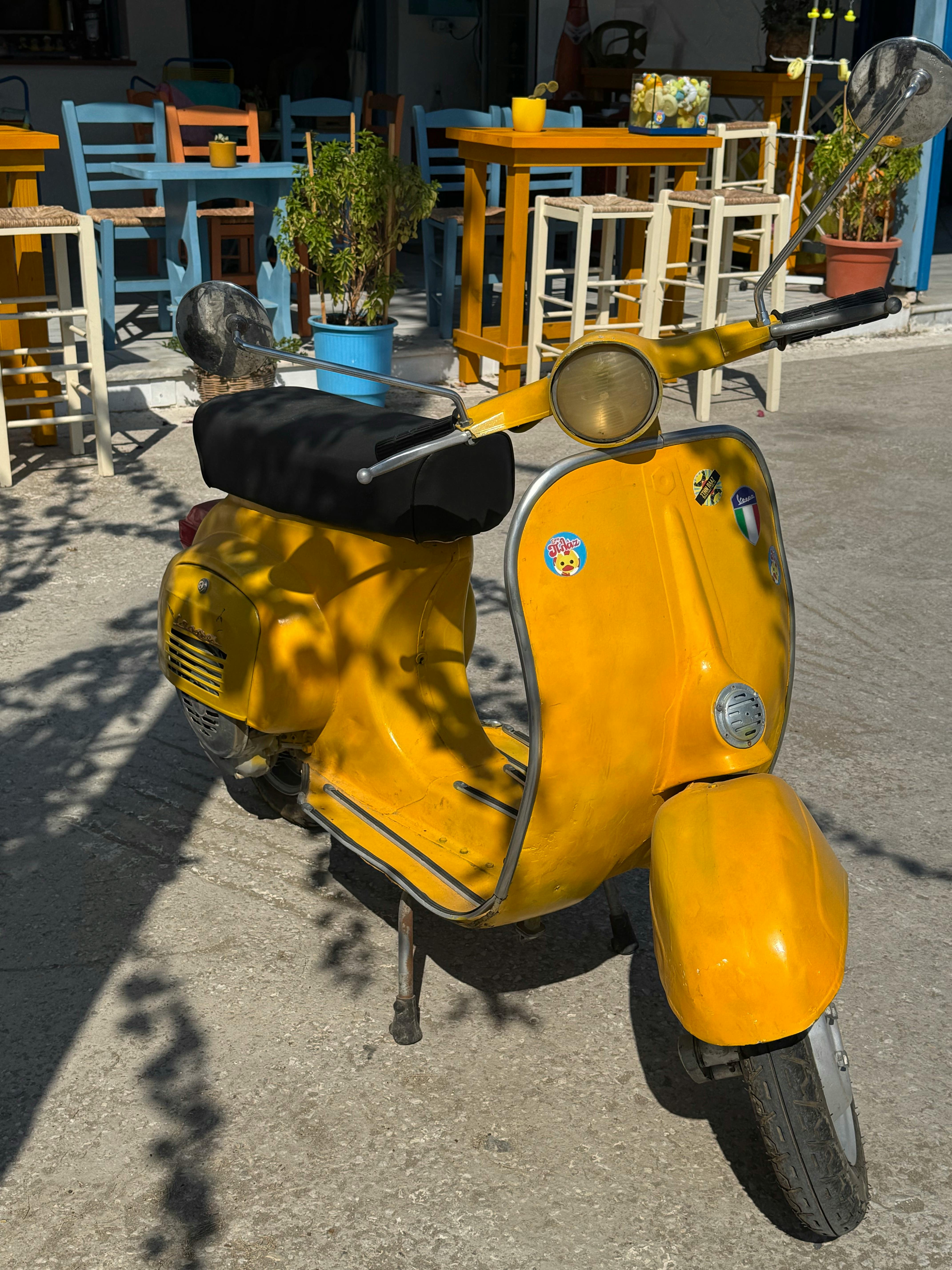 Yellow Vintage Scooter Outside Café · Free Stock Photo