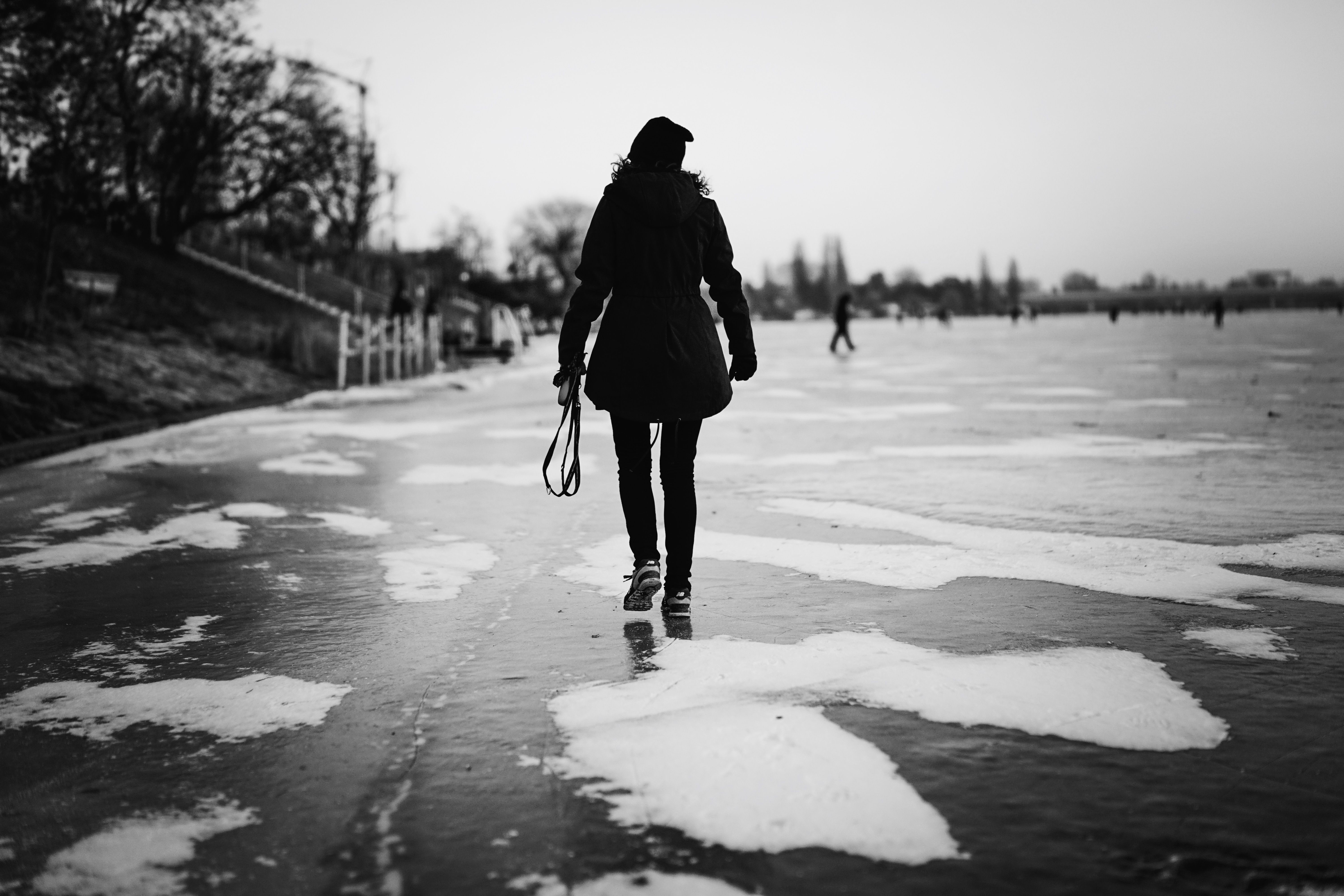 Monochrome Winter Walk on Frozen Path · Free Stock Photo