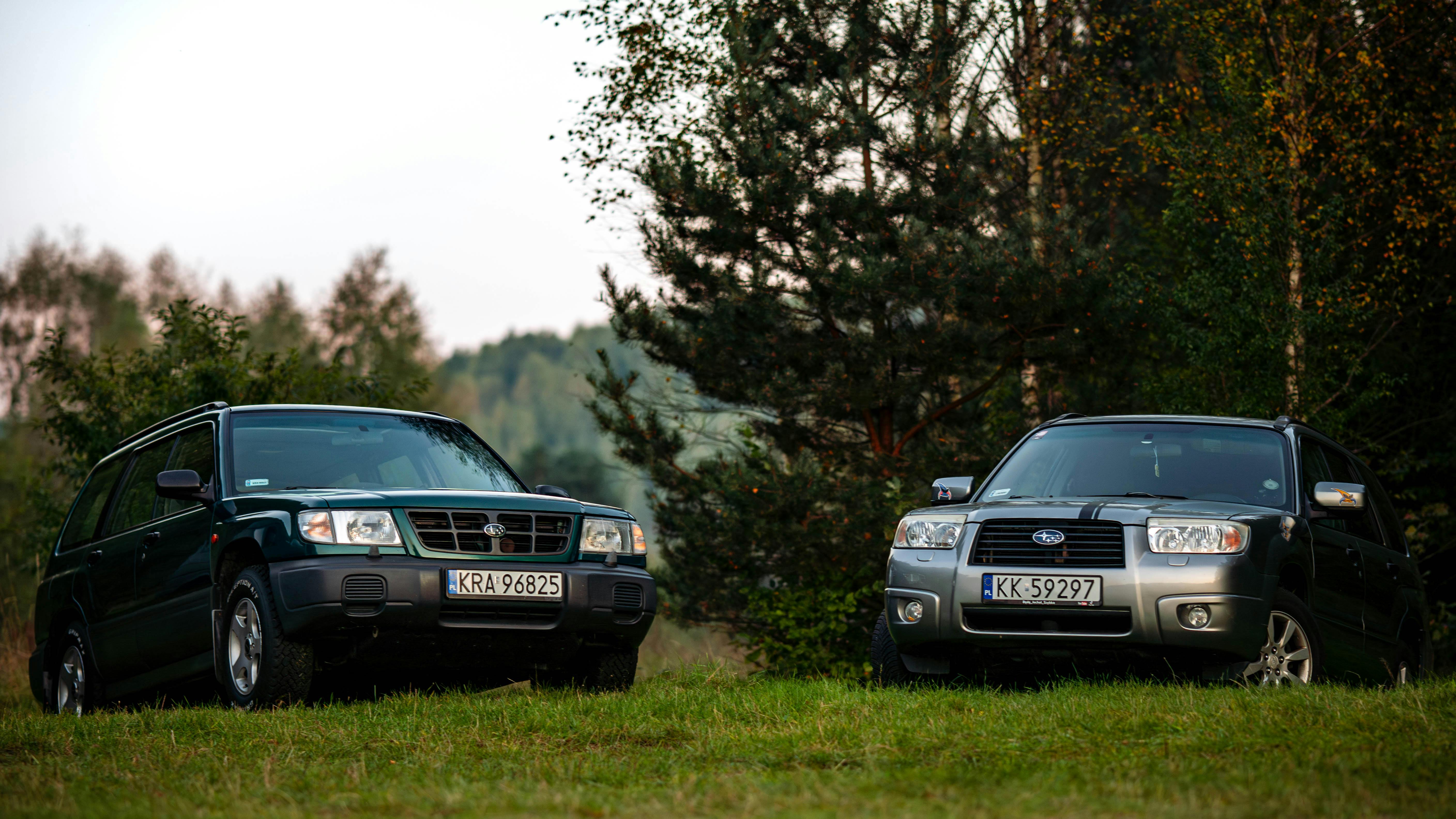 Two Subaru SUVs Parked Outdoors in Nature · Free Stock Photo