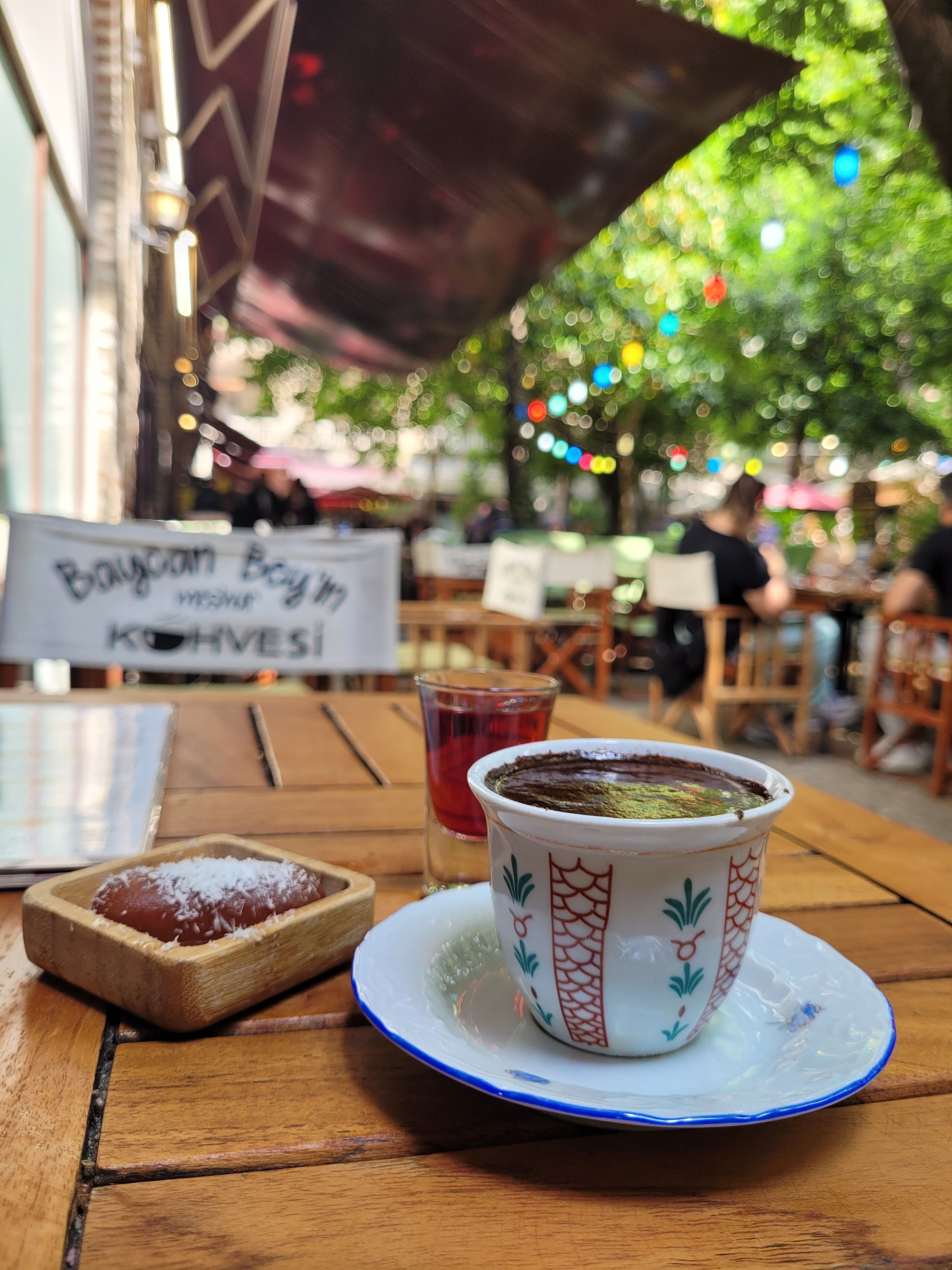 Cozy Outdoor Café Experience with Turkish Coffee · Free Stock Photo