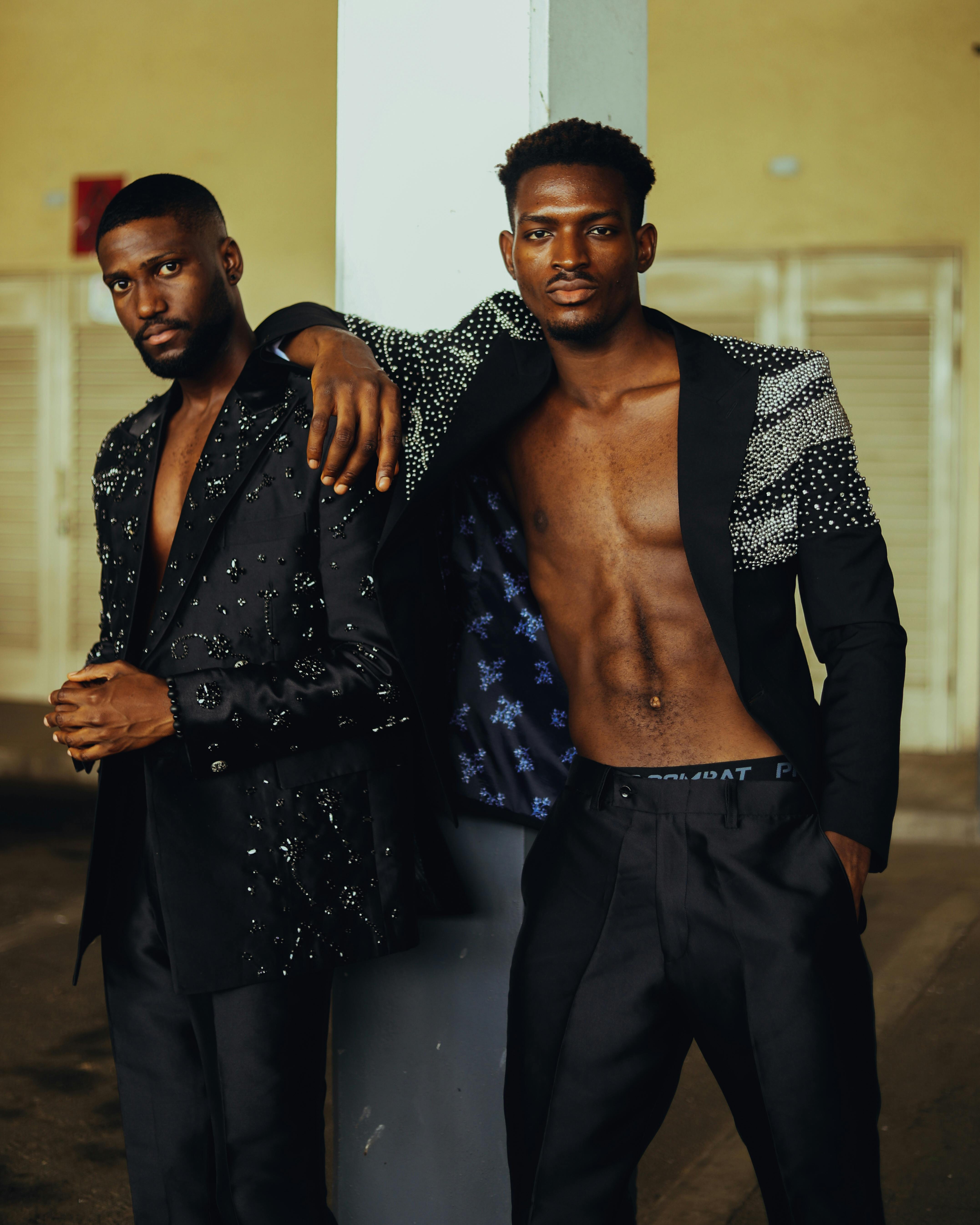 Fashionable duo in stylish beaded jackets · Free Stock Photo