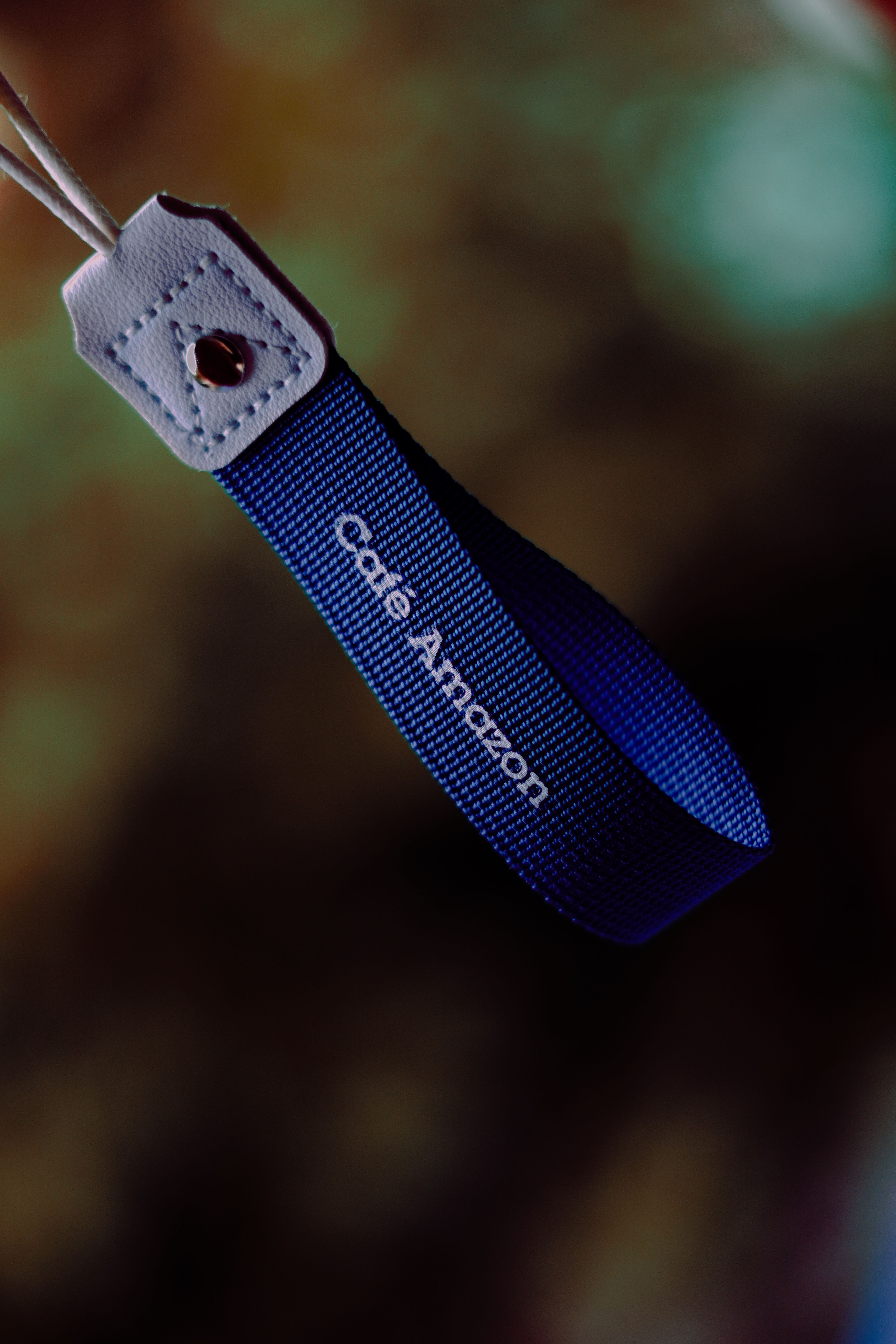 Blue Fabric Strap with Cafe Amazon Text · Free Stock Photo