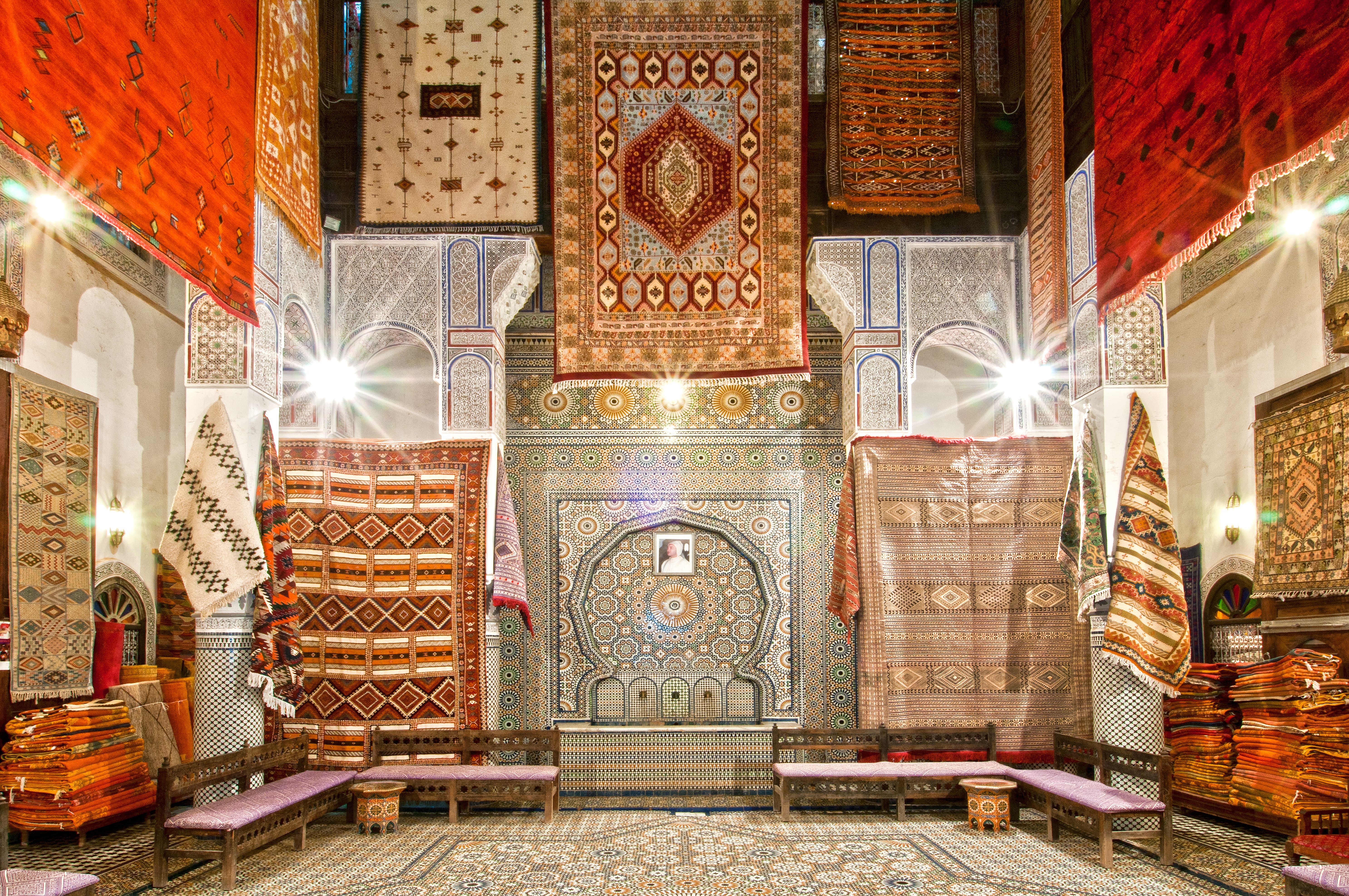Traditional Moroccan Carpet Shop Interior in Fès · Free Stock Photo