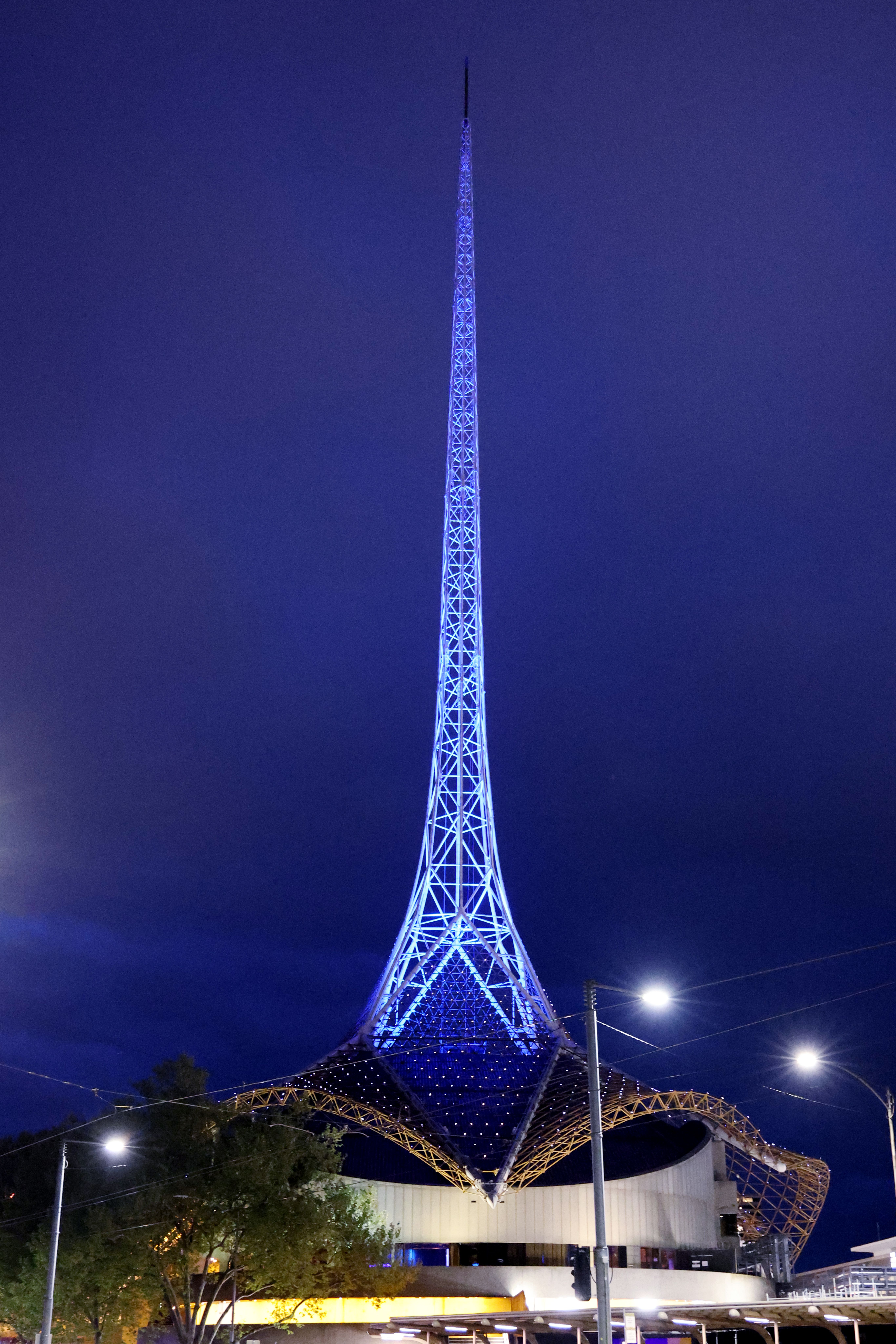 Iconic Melbourne Arts Centre Spire at Night · Free Stock Photo