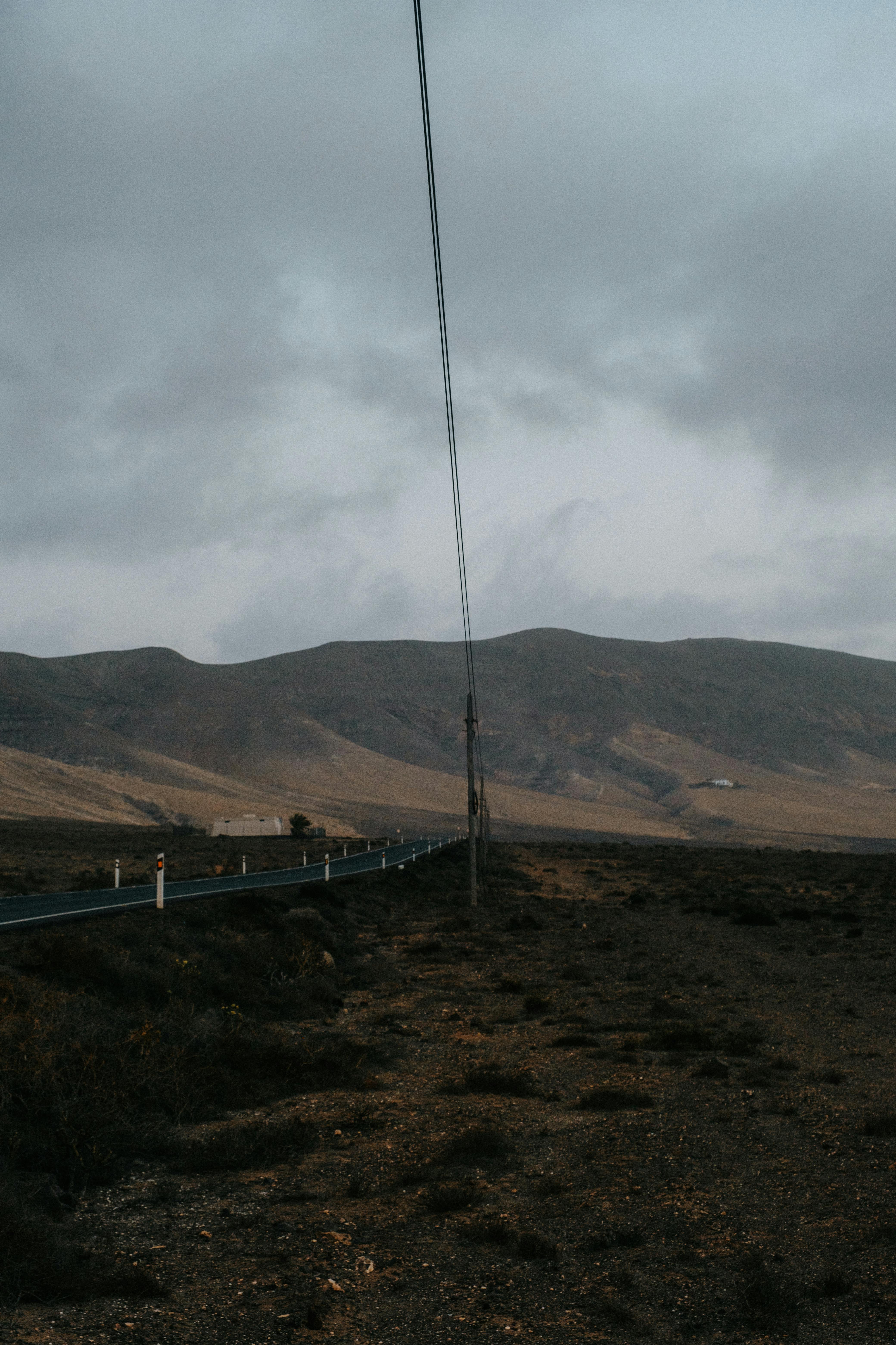 Mountain Road with Power Lines in Lanzarote · Free Stock Photo