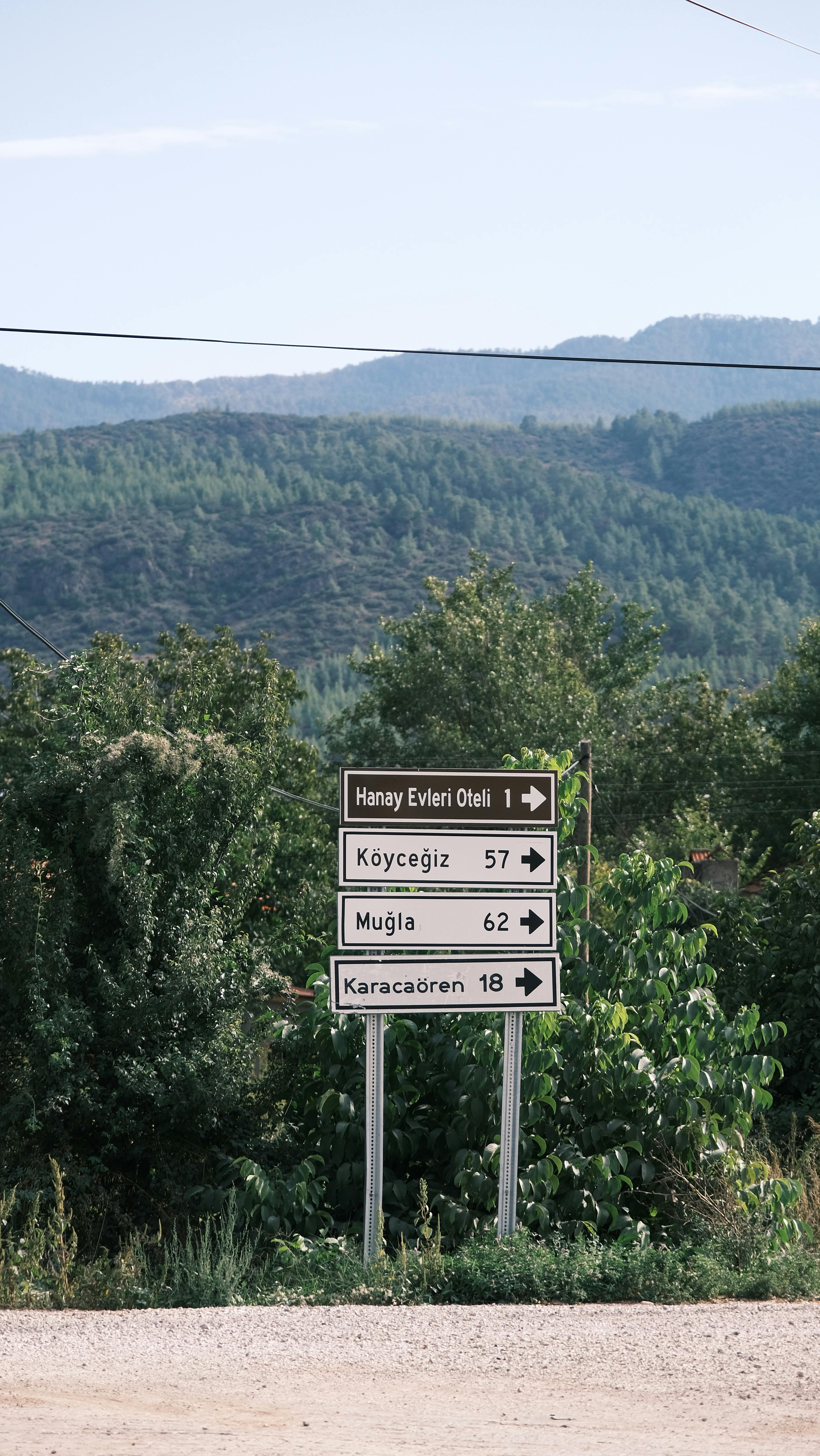 Rural Road Sign in Lush Turkish Countryside · Free Stock Photo
