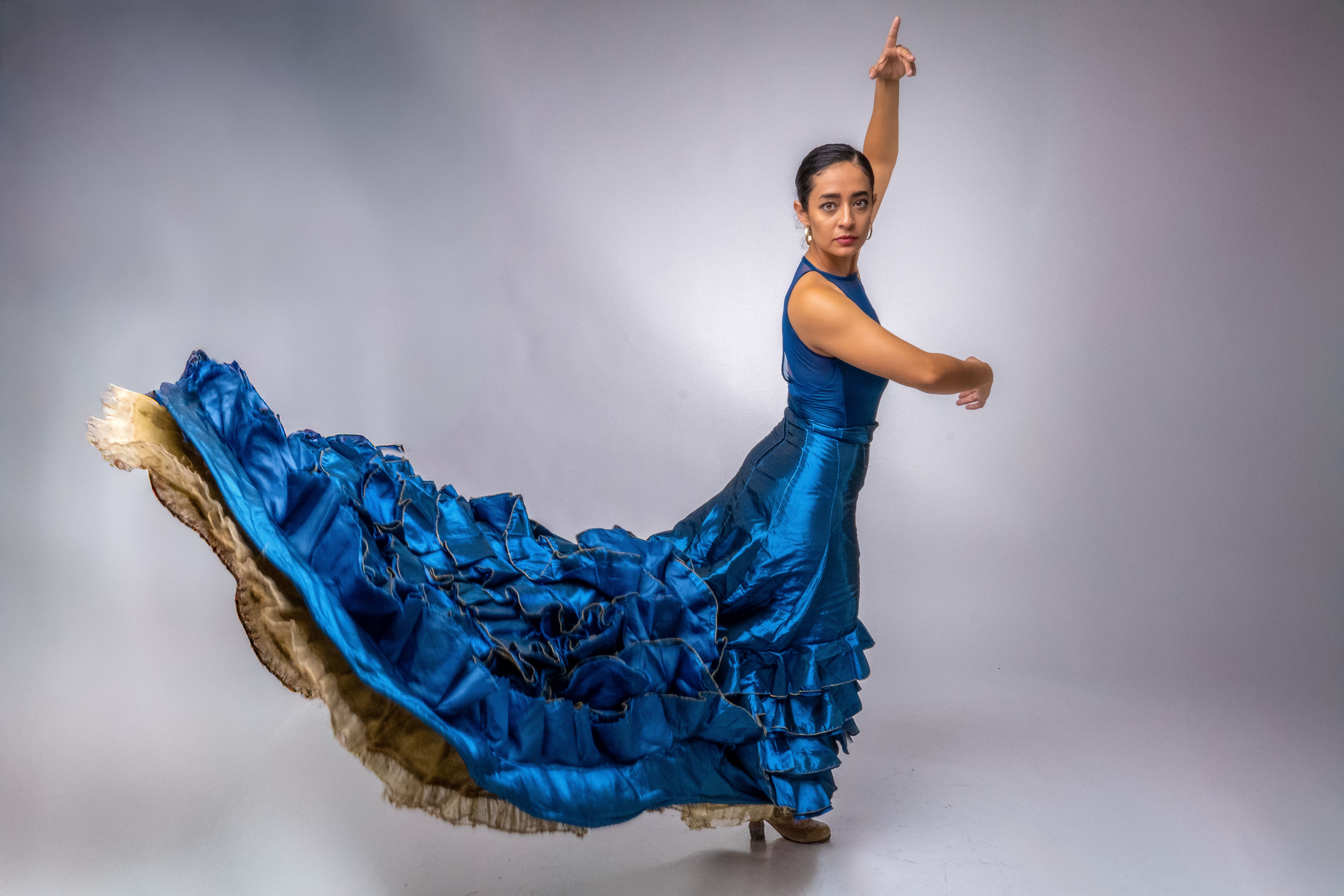 Dynamic Flamenco Dancer in Blue Dress Performing · Free Stock Photo