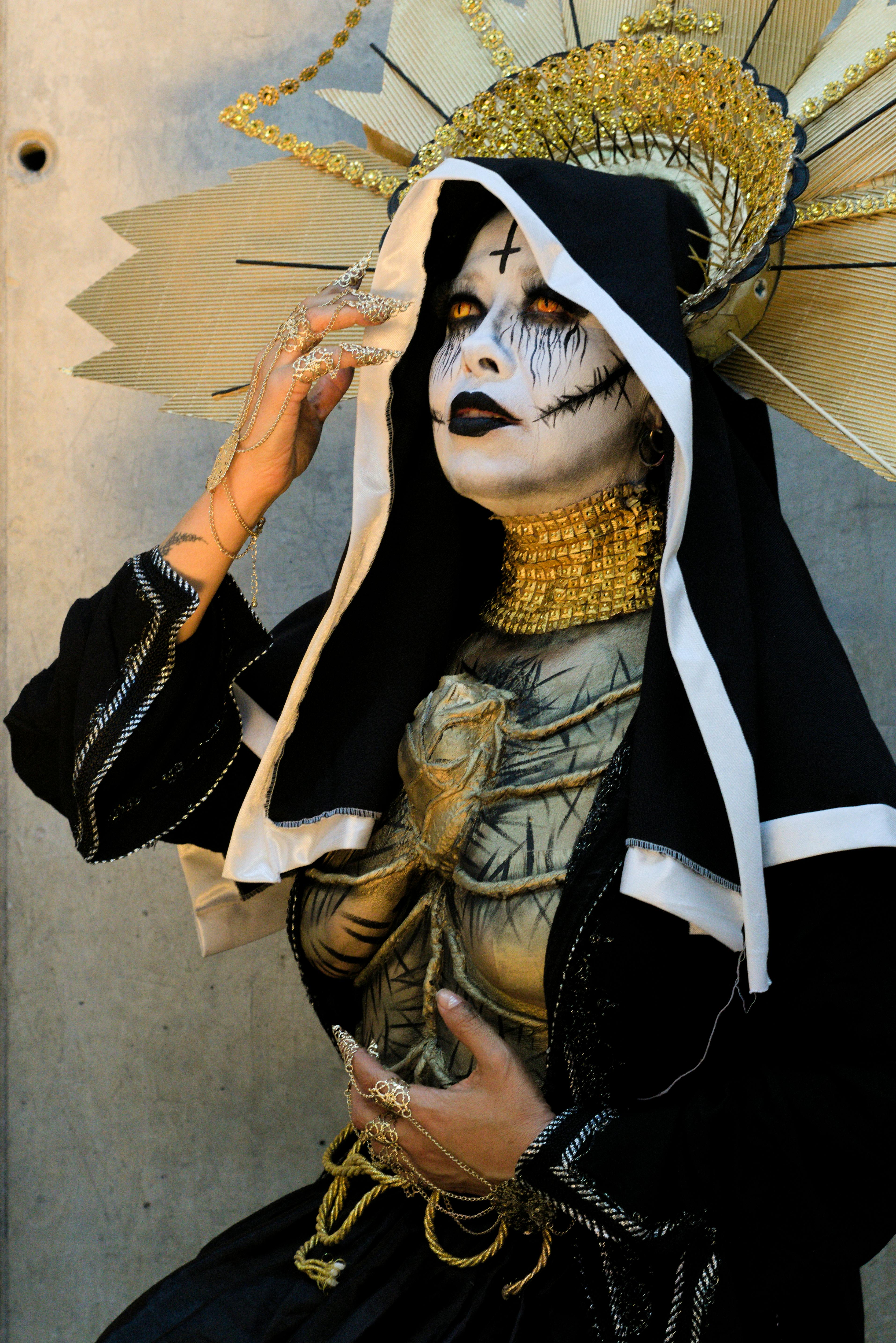 Dramatic Gothic Nun Portrait with Bold Makeup · Free Stock Photo