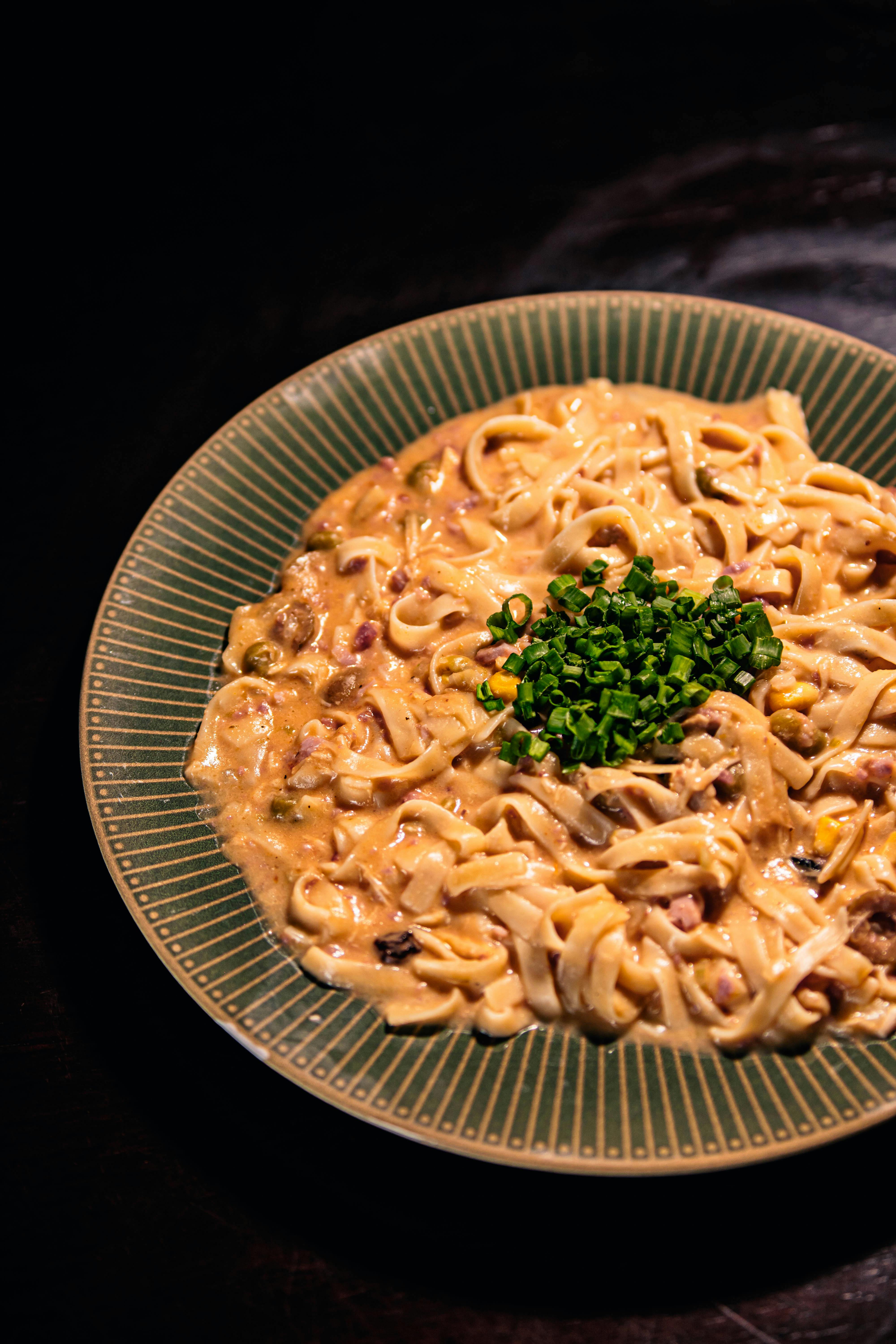 Delicious Creamy Pasta Dish with Chives · Free Stock Photo